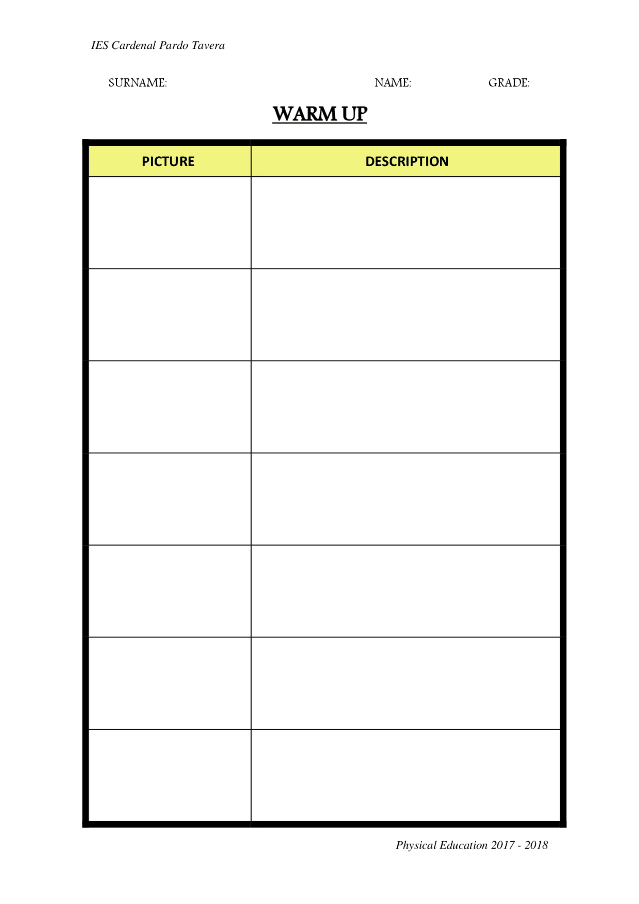 Warm up card o calentamiento - Docsity
