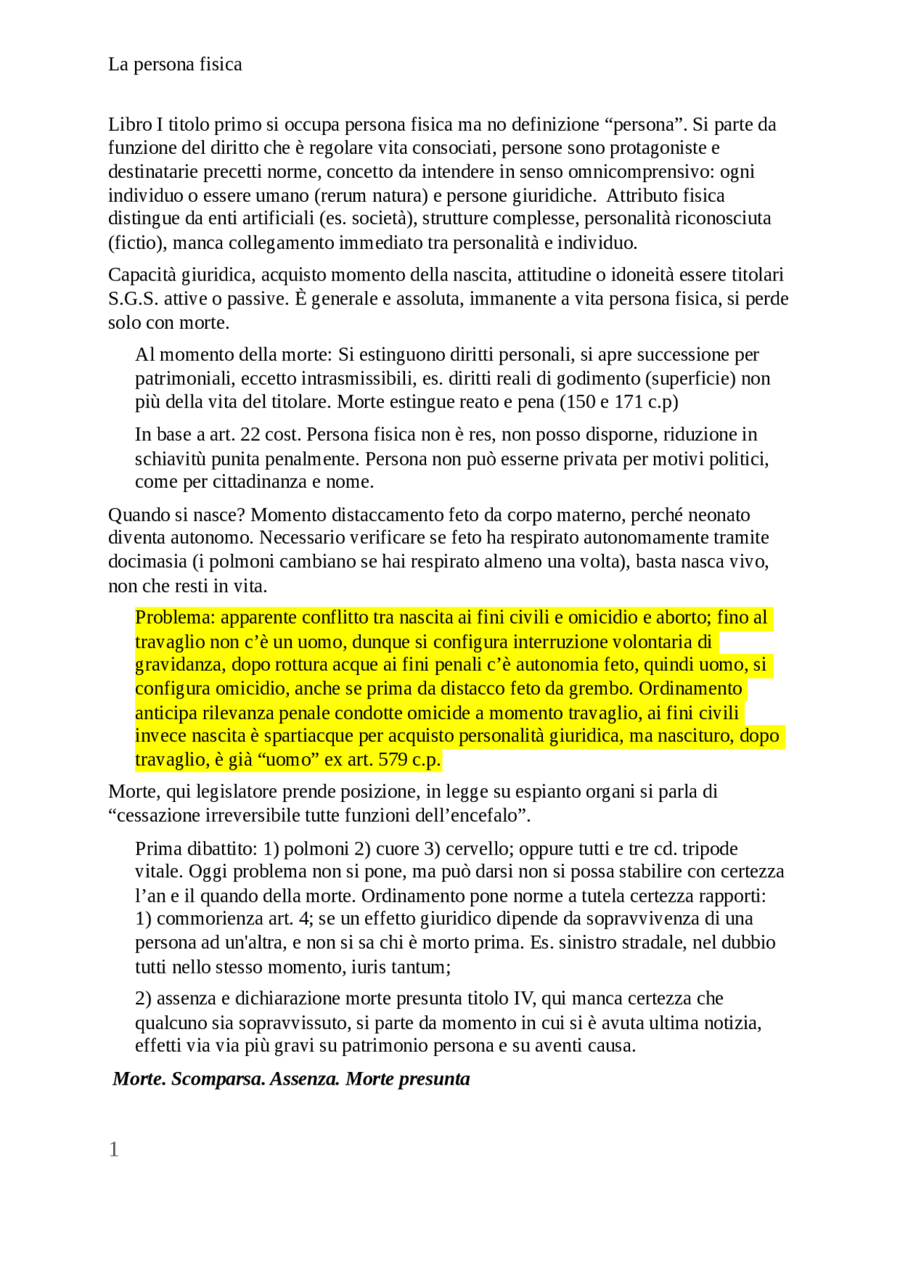 La Persona Fisica Nel Diritto Privato Docsity