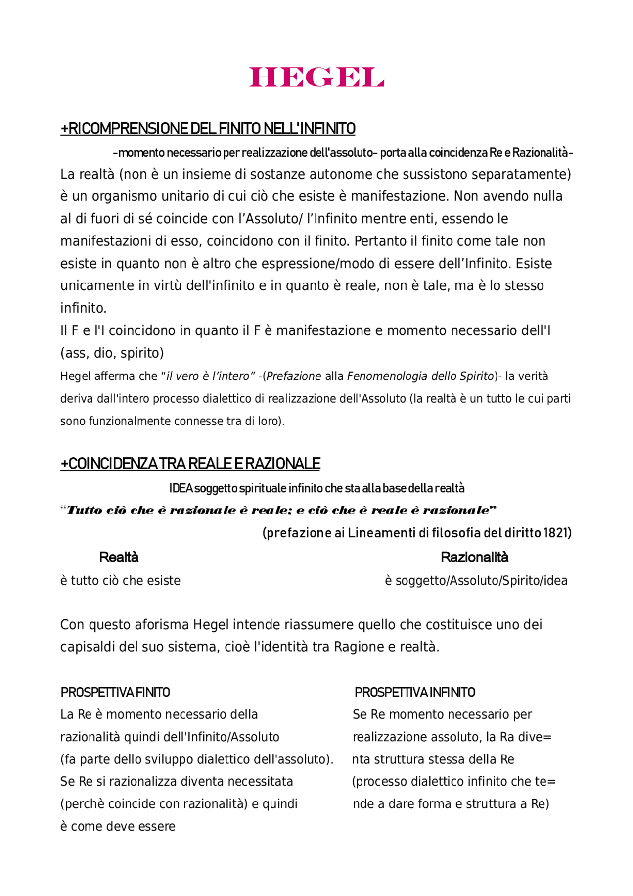 Hegel Sintesi Concetti Di Base Docsity