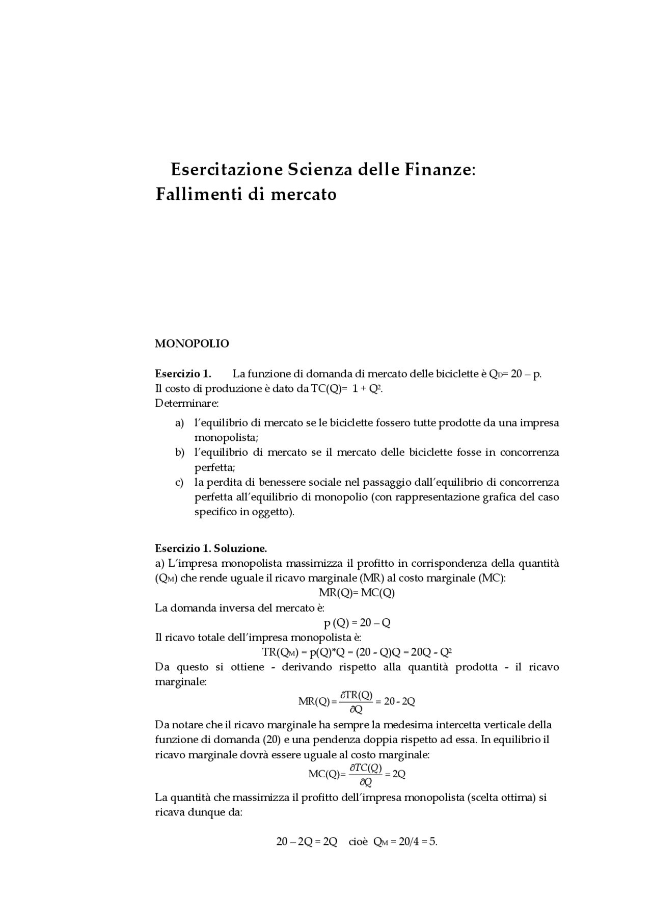 Esercitazione Scienze Con Esercizi Vari Docsity