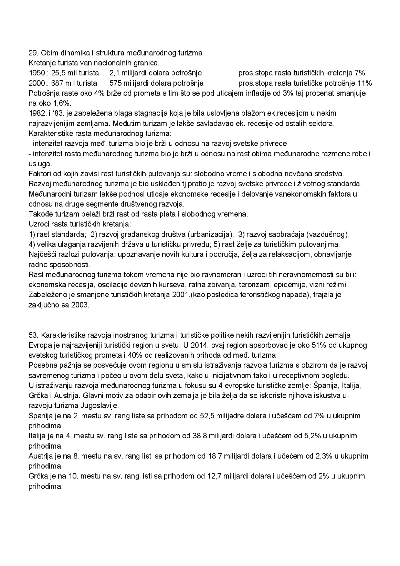 Ekonomika turizma Ekof | Rezime' predlog Ekonomika turizma - Docsity