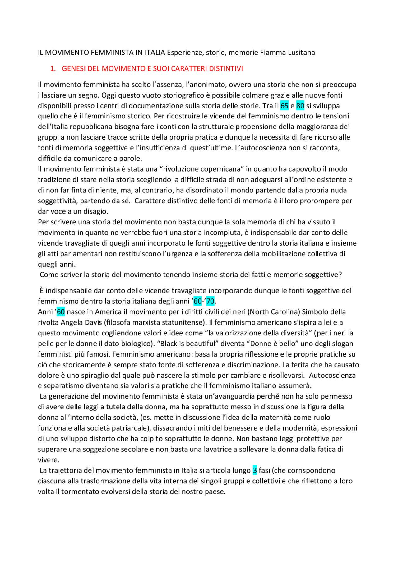 Il Movimento Femminista Riassunto Docsity