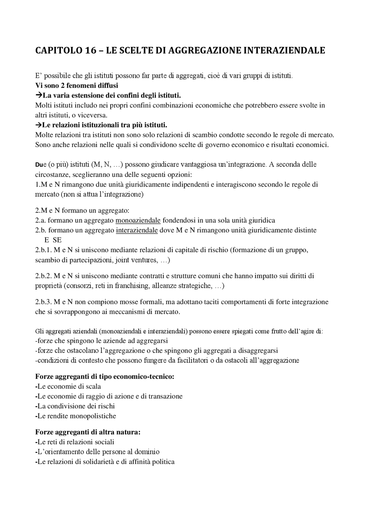 Le scelte di aggregazione interaziendale - Docsity