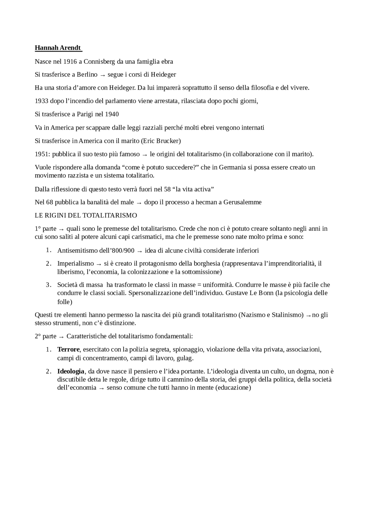 Hannah Arendt Appunti Docsity