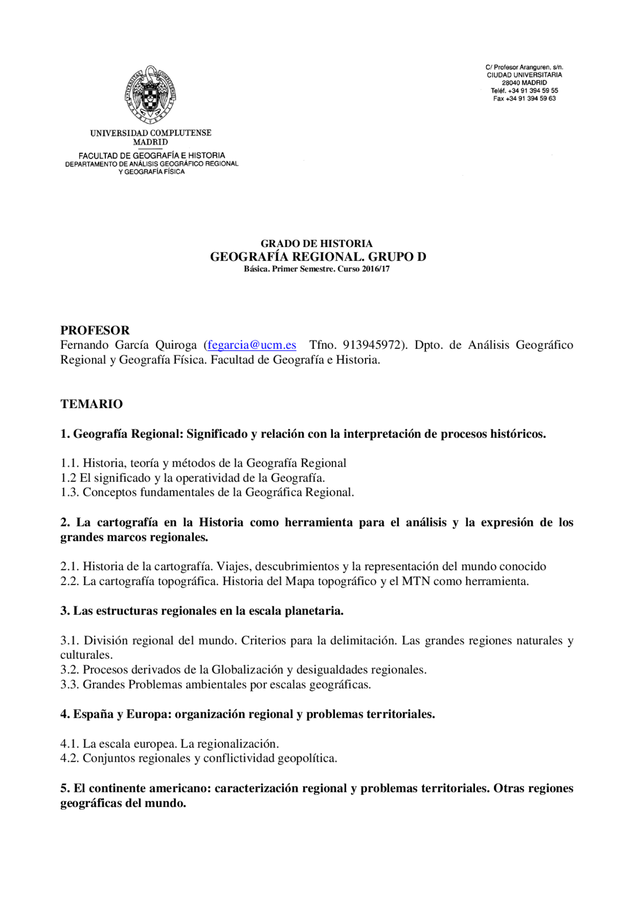 Geografía Regional Programación Docsity