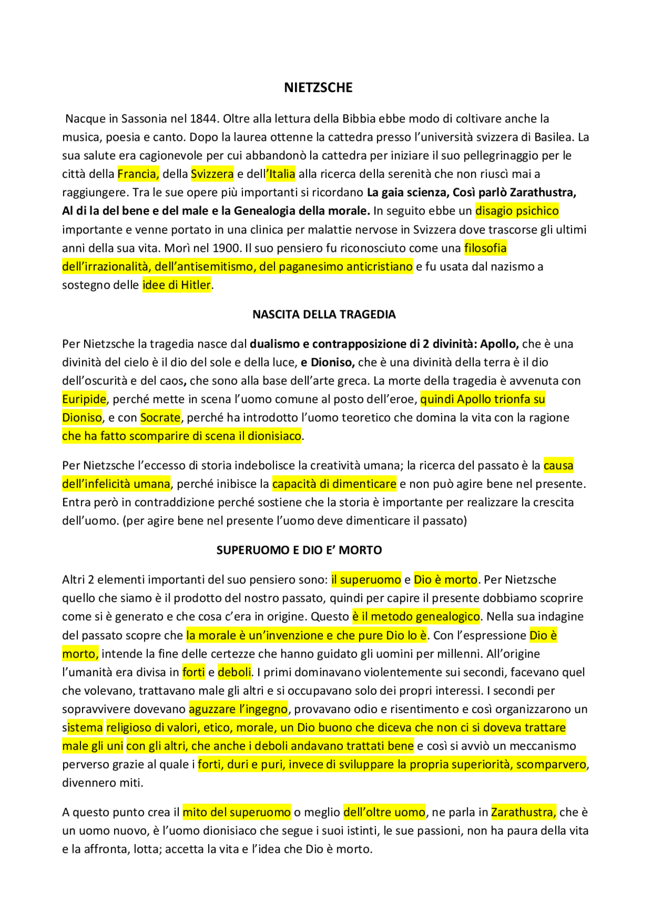 Appunti Sul Filosofo Friedrich Nietzsche Docsity