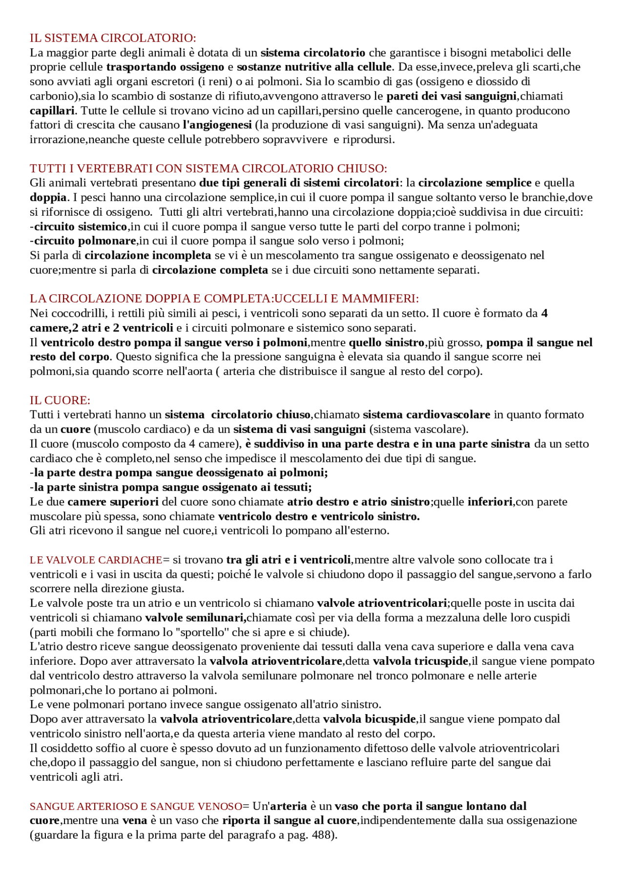 Il Sistema Circolatorio Docsity