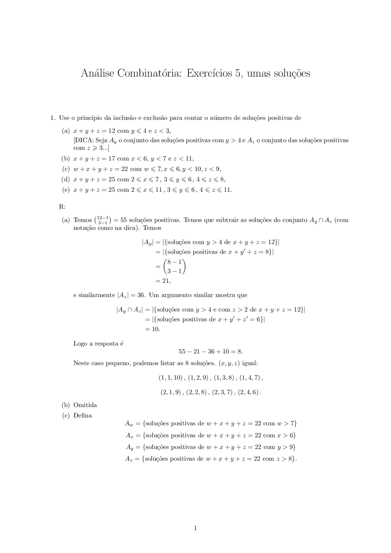 Exercícios De Análise Combinatória 5 Soluções Docsity