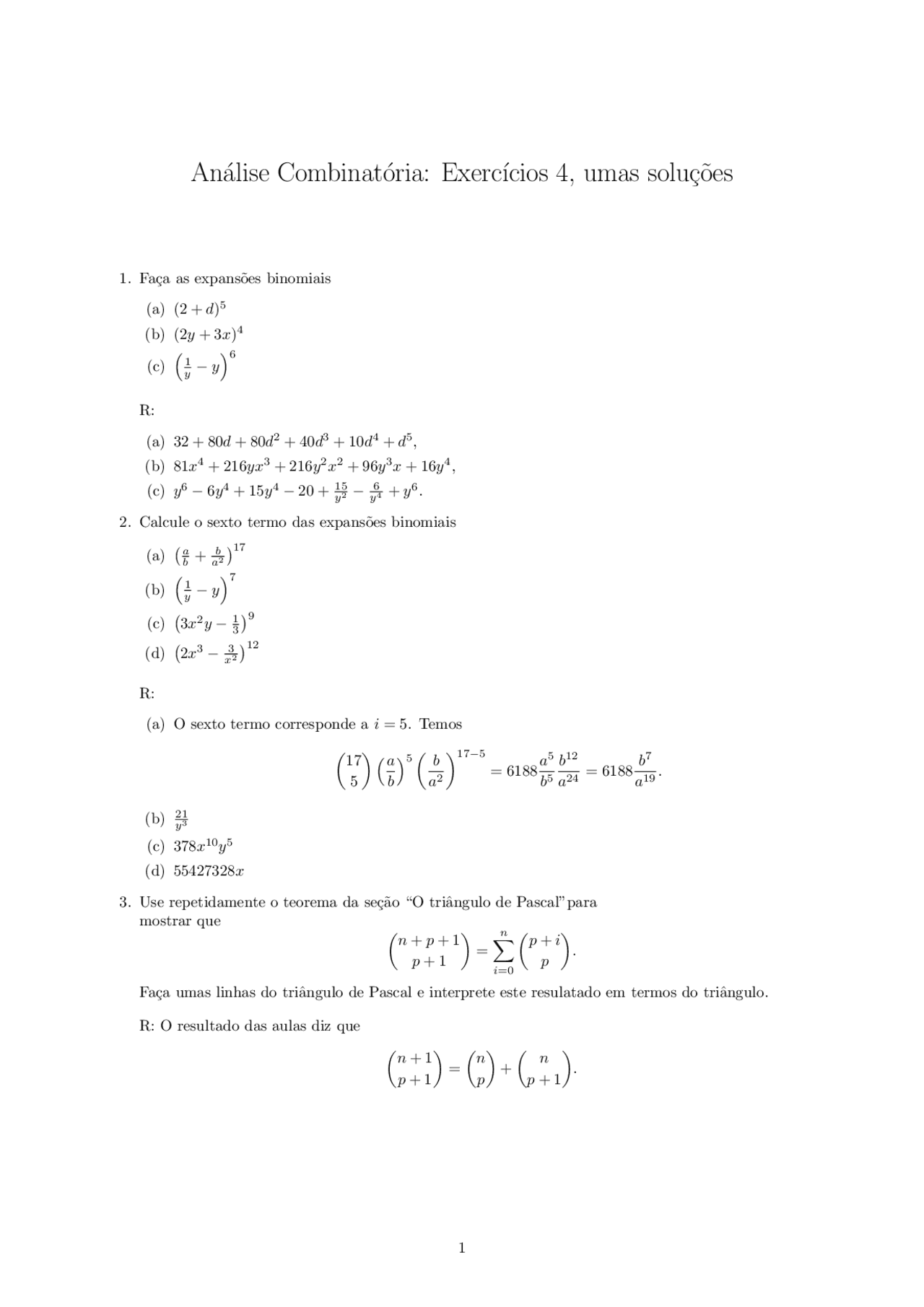 Exercícios De Análise Combinatória 4 Soluções Docsity