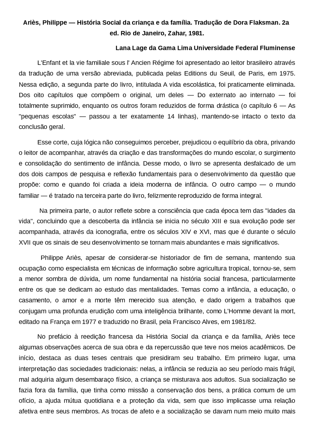 Phillipe Ariès - Educação - Docsity
