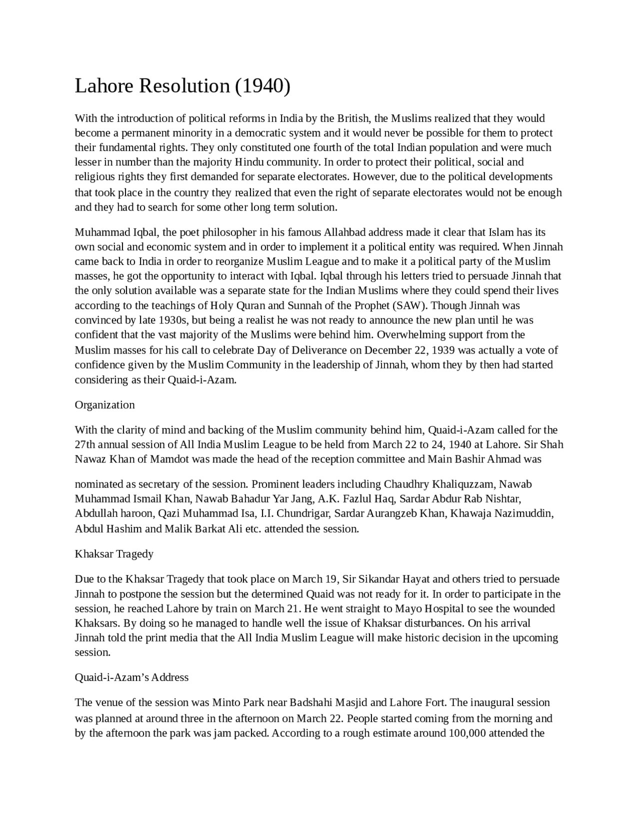 The Lahore Resolution (1940): A Turning Point in Indian History ...