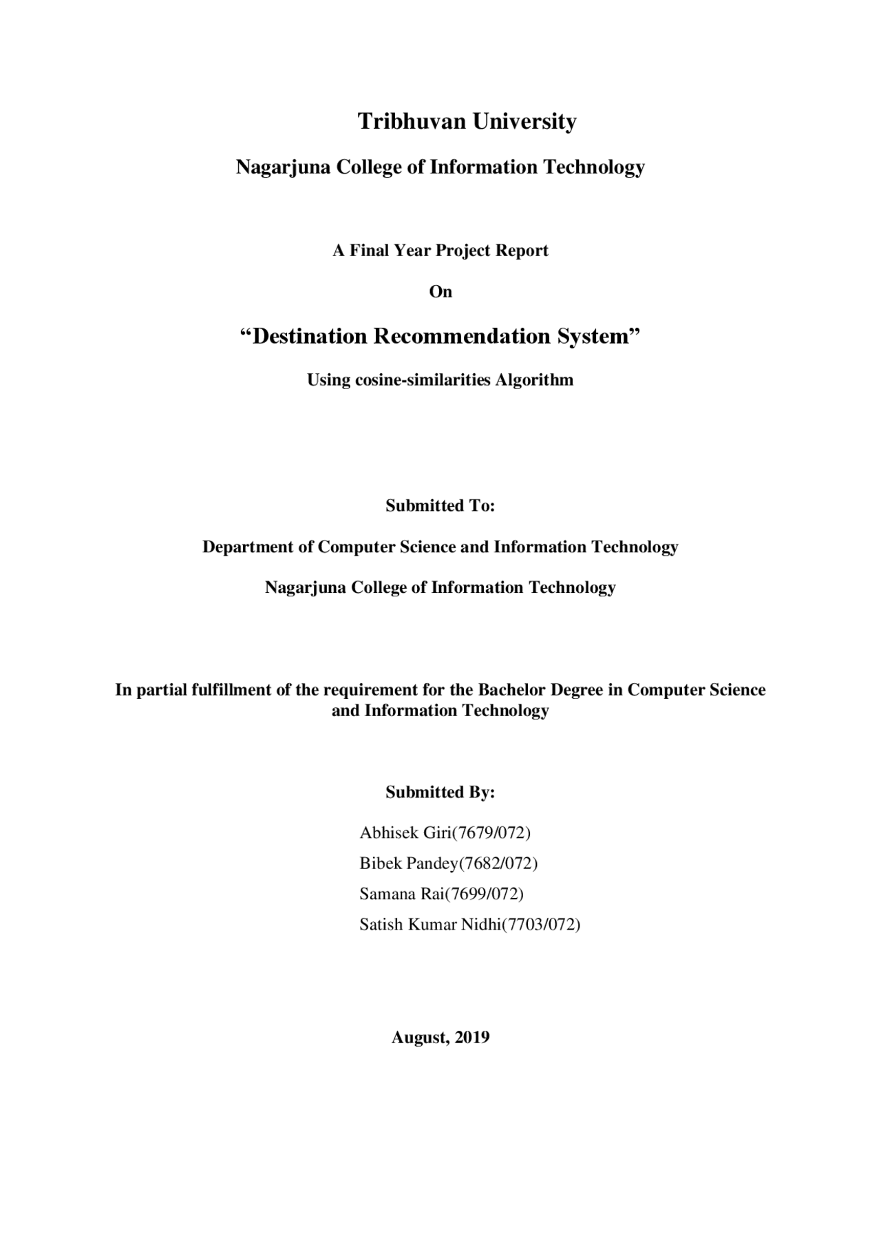 Destination recommendation system | Thesis Systems Design | Docsity