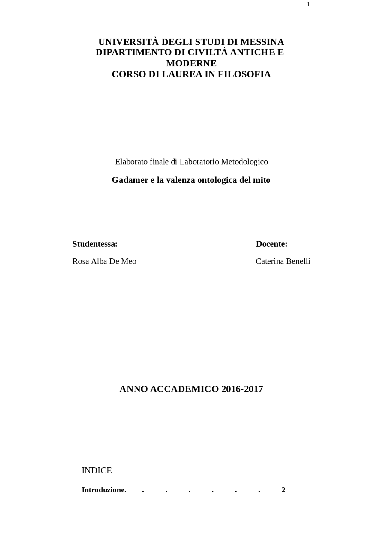 Gadamer E Il Mito In Verità E Metodo Docsity