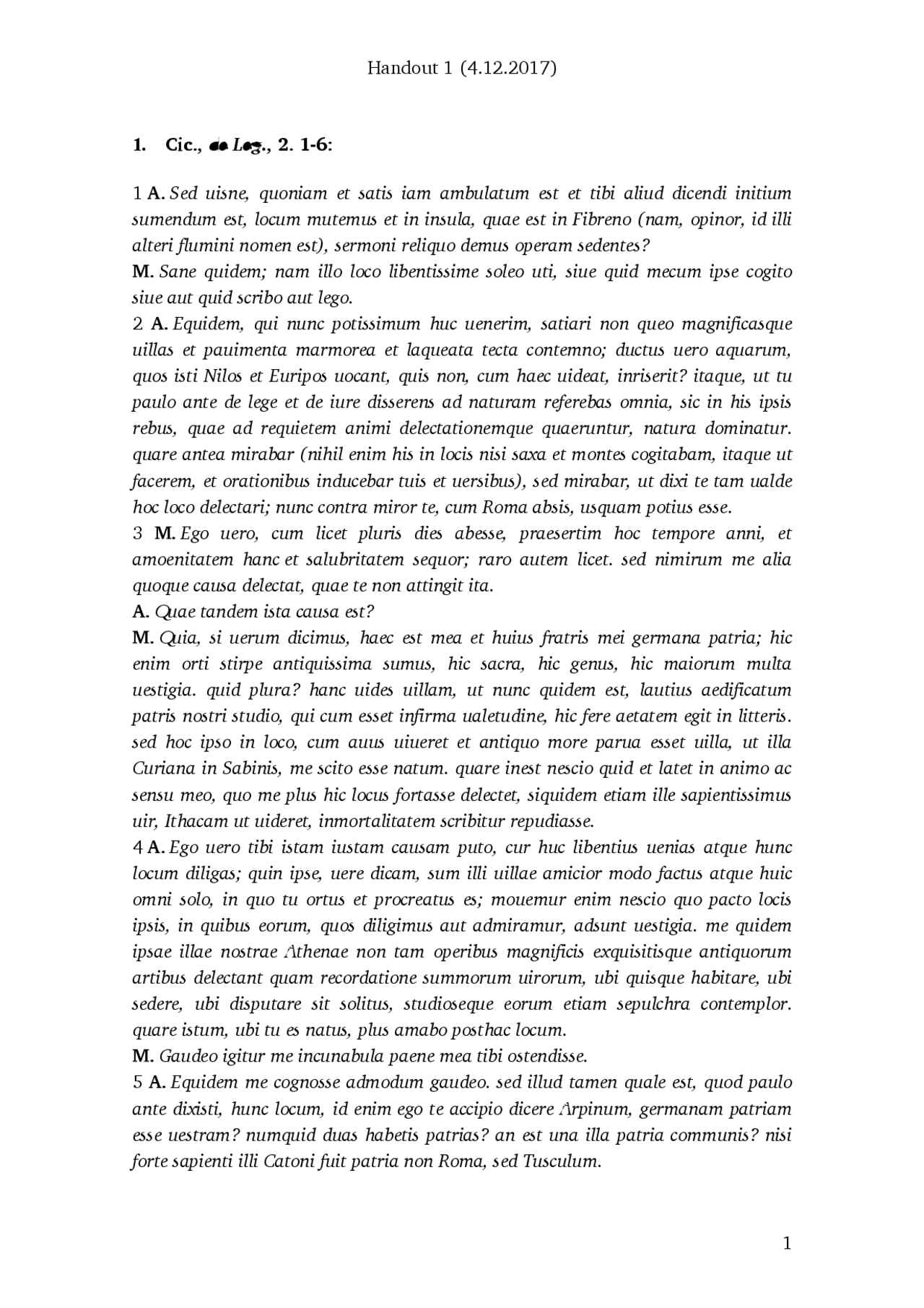 Cicero Handout de Legibus - Docsity