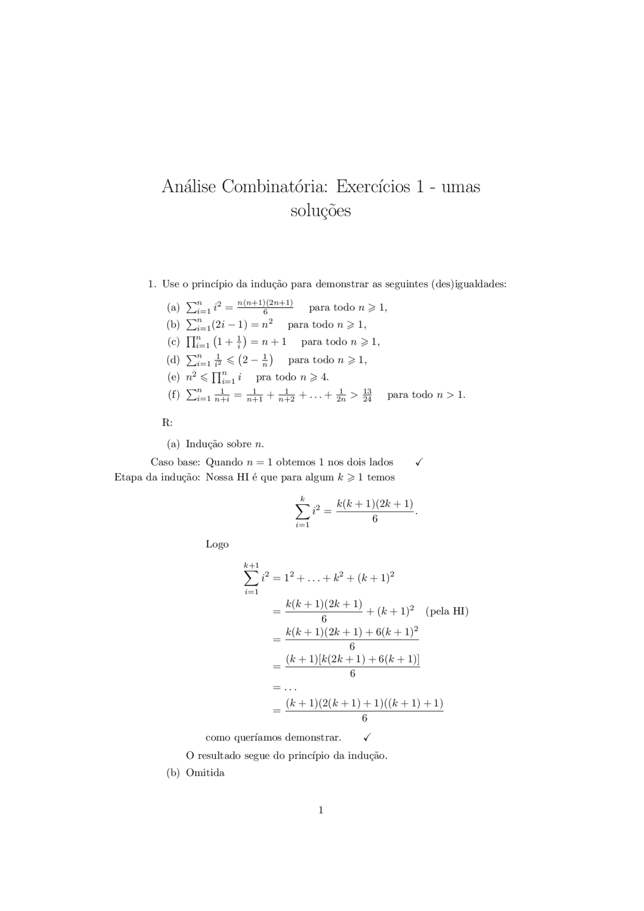 Exercícios De Análise Combinatória 1 Soluções Docsity