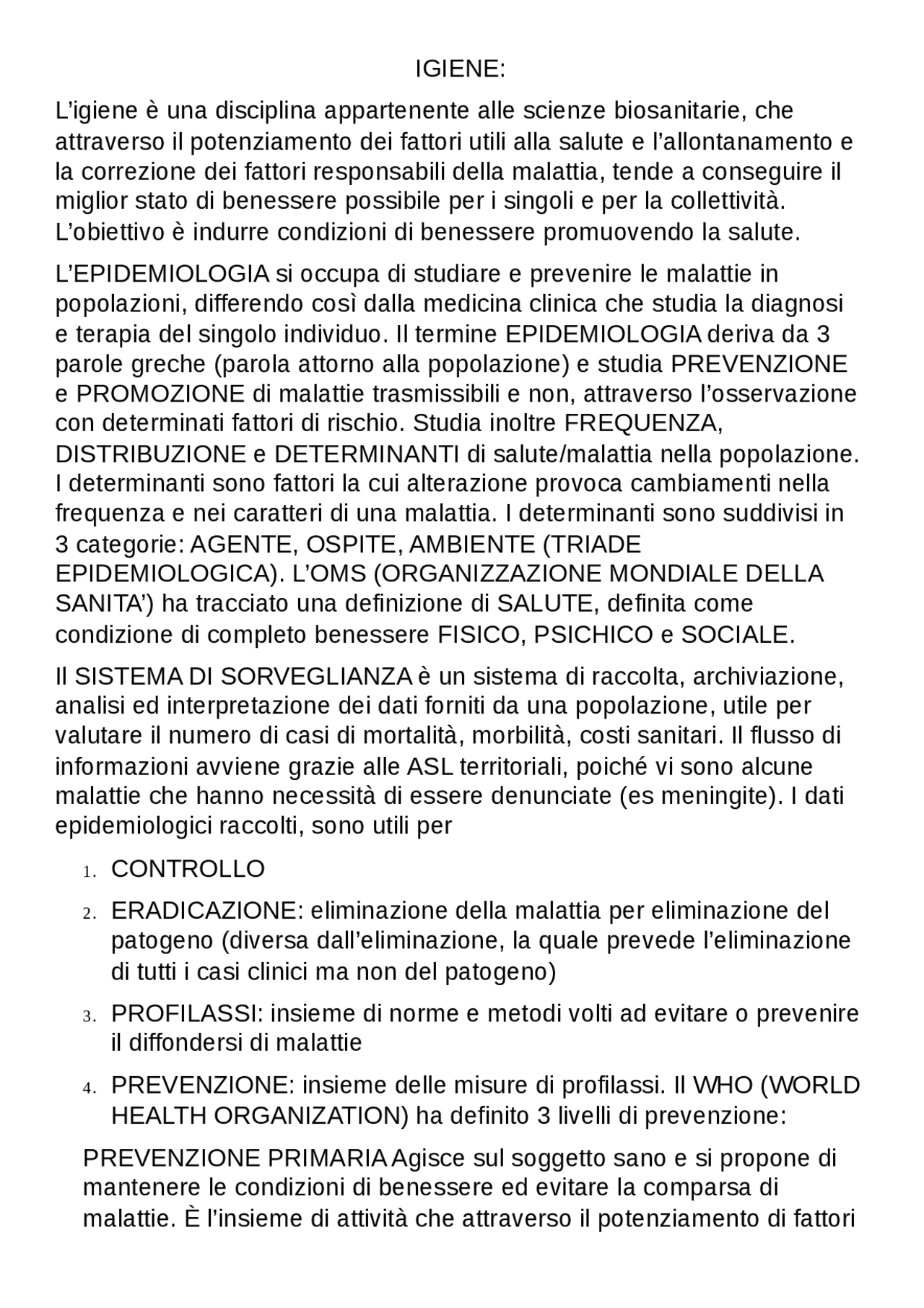 Igiene Riassunti E Parole Chiave Docsity