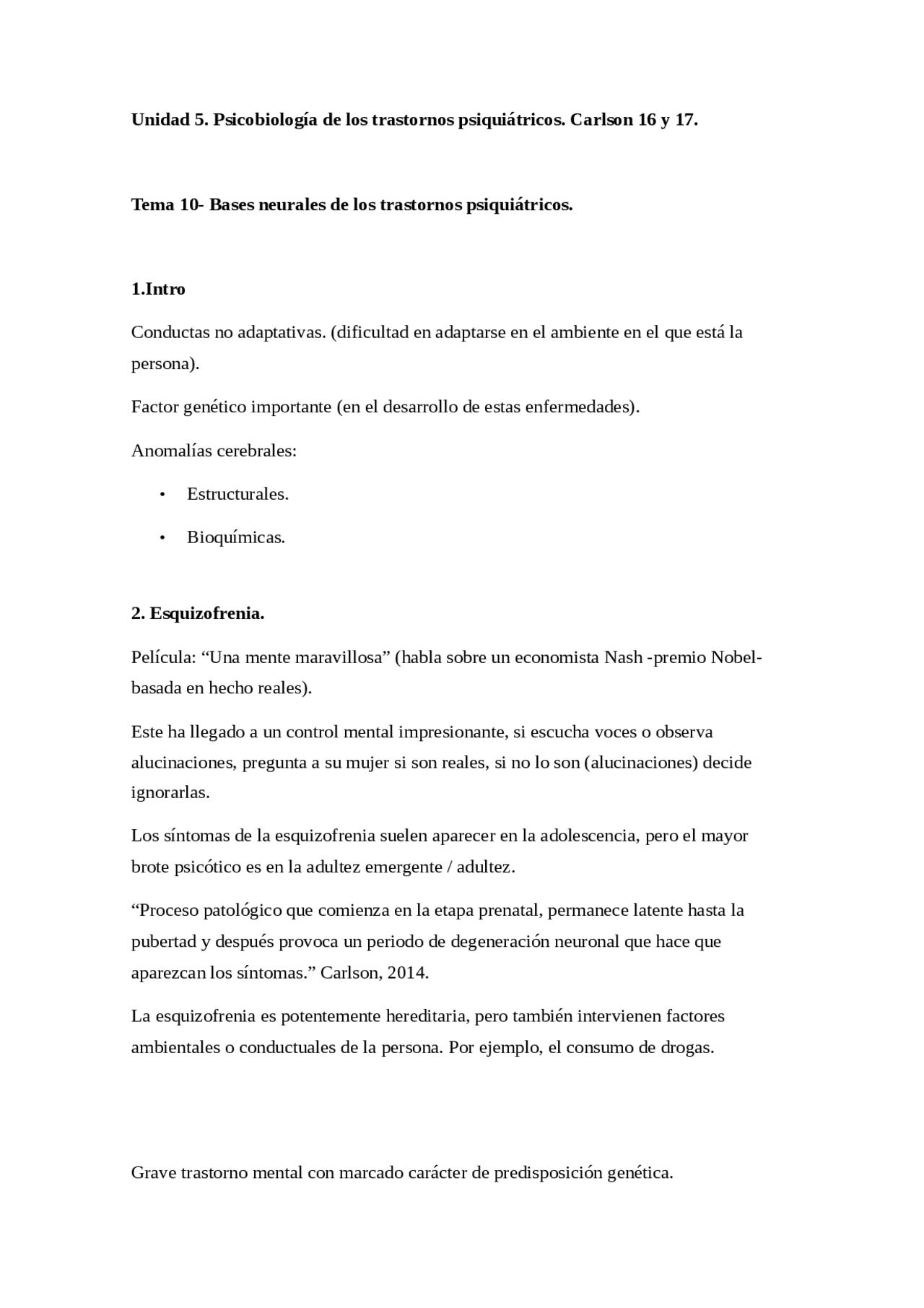 Tema10 Trastornos Psiquiatricos Apuntes De Psicología Docsity