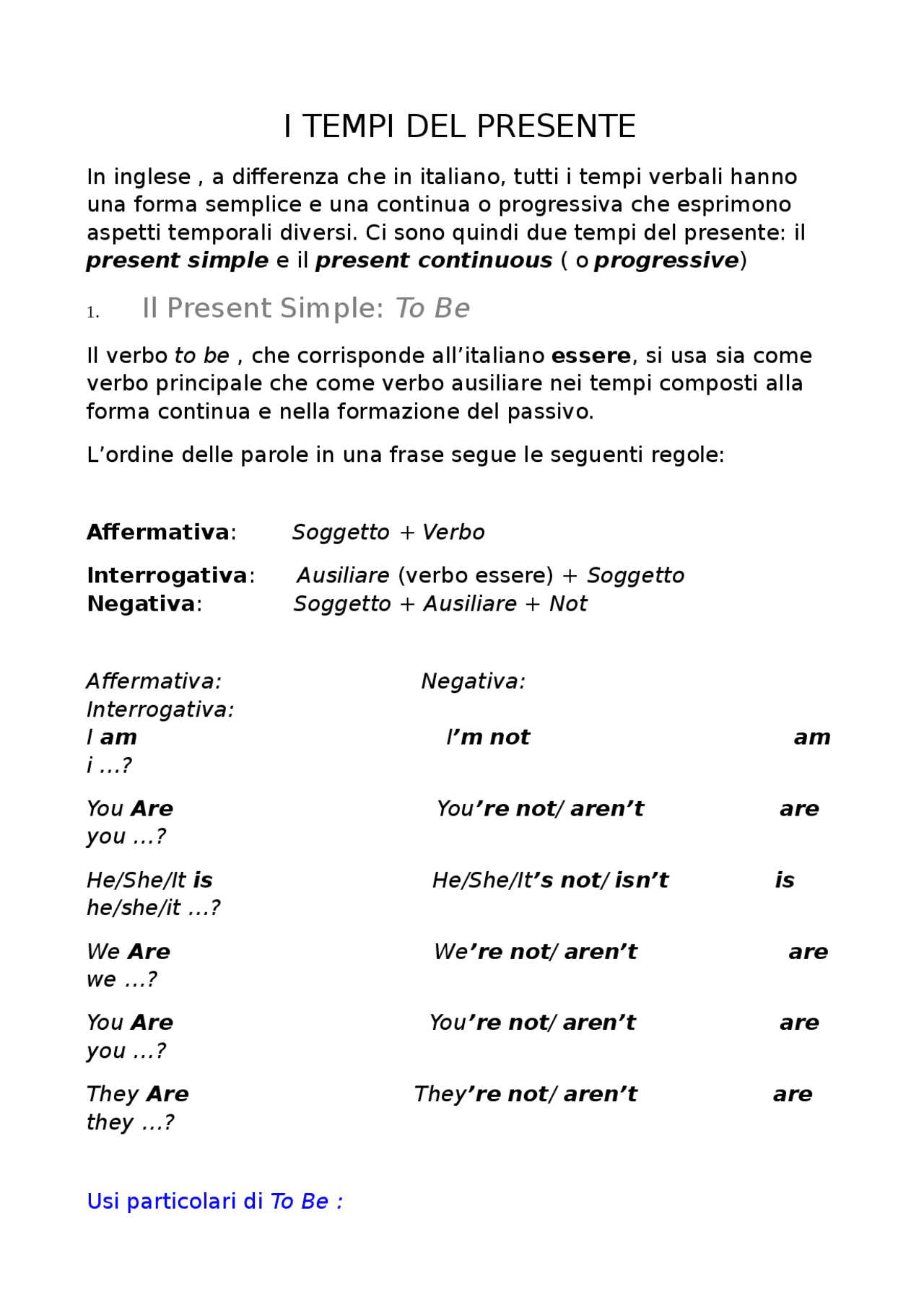 Grammatica inglese - il present simple - Docsity