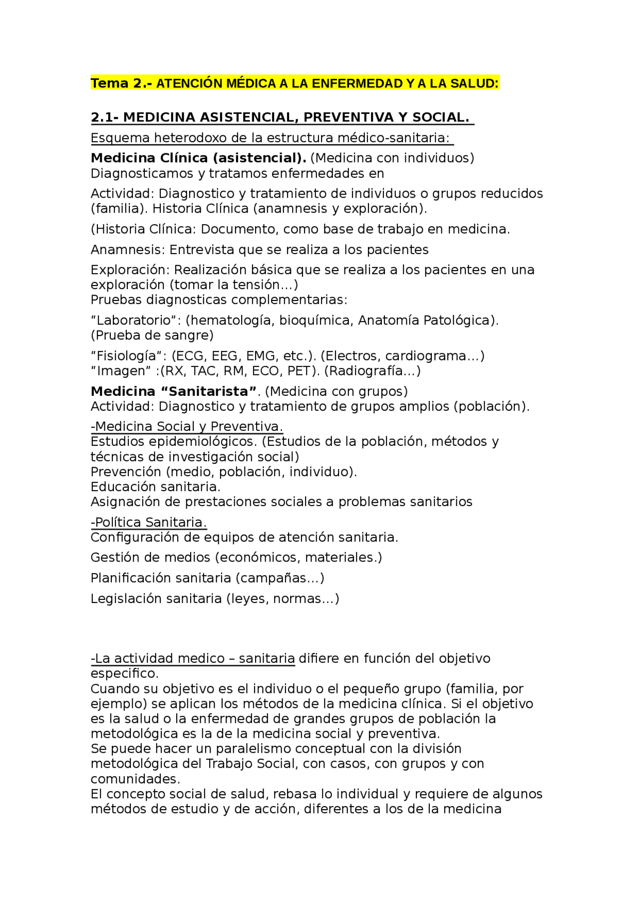Tema 2. ATENCION MEDICA | Apuntes de Medicina | Docsity