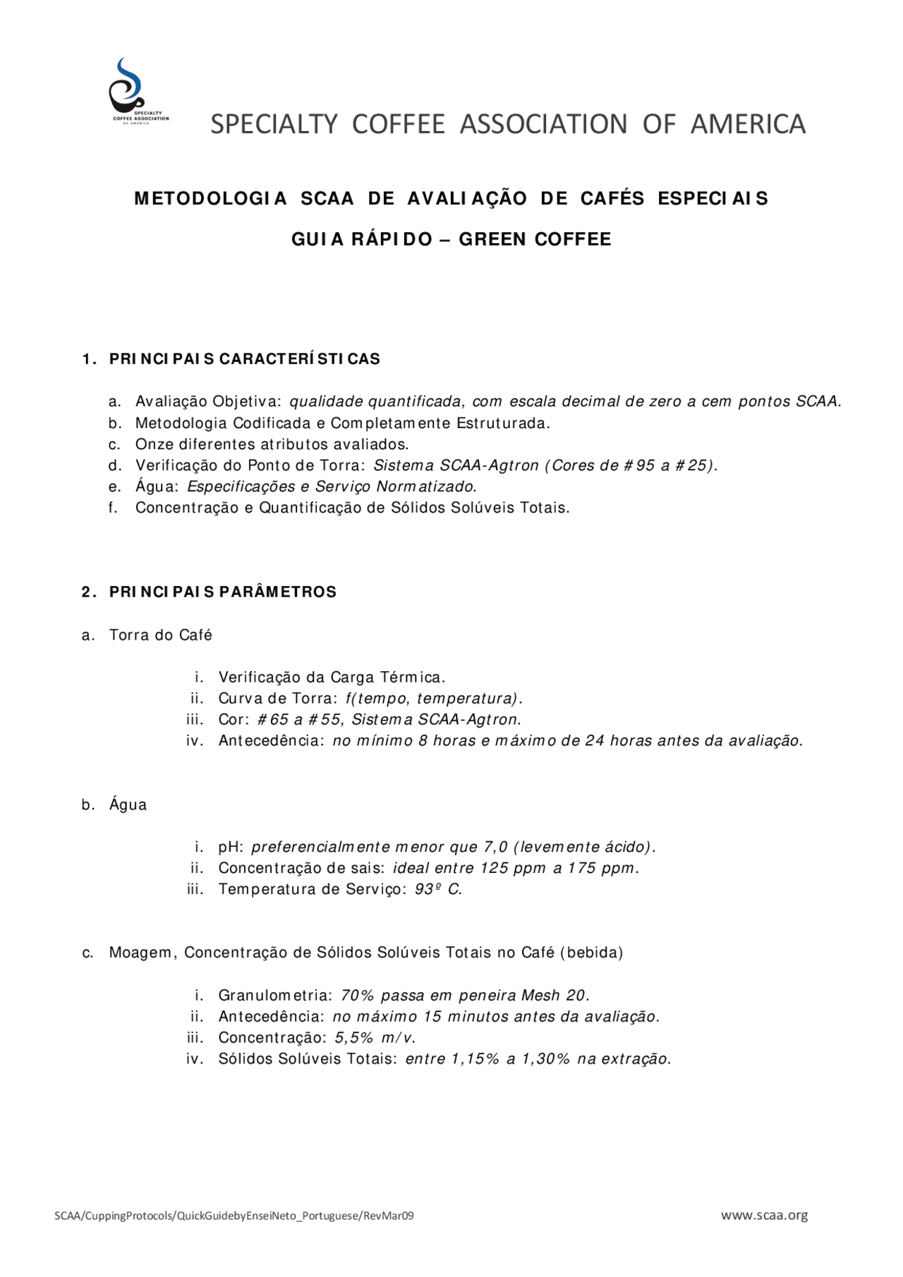 Protocolo SCAA de Cupping - Docsity