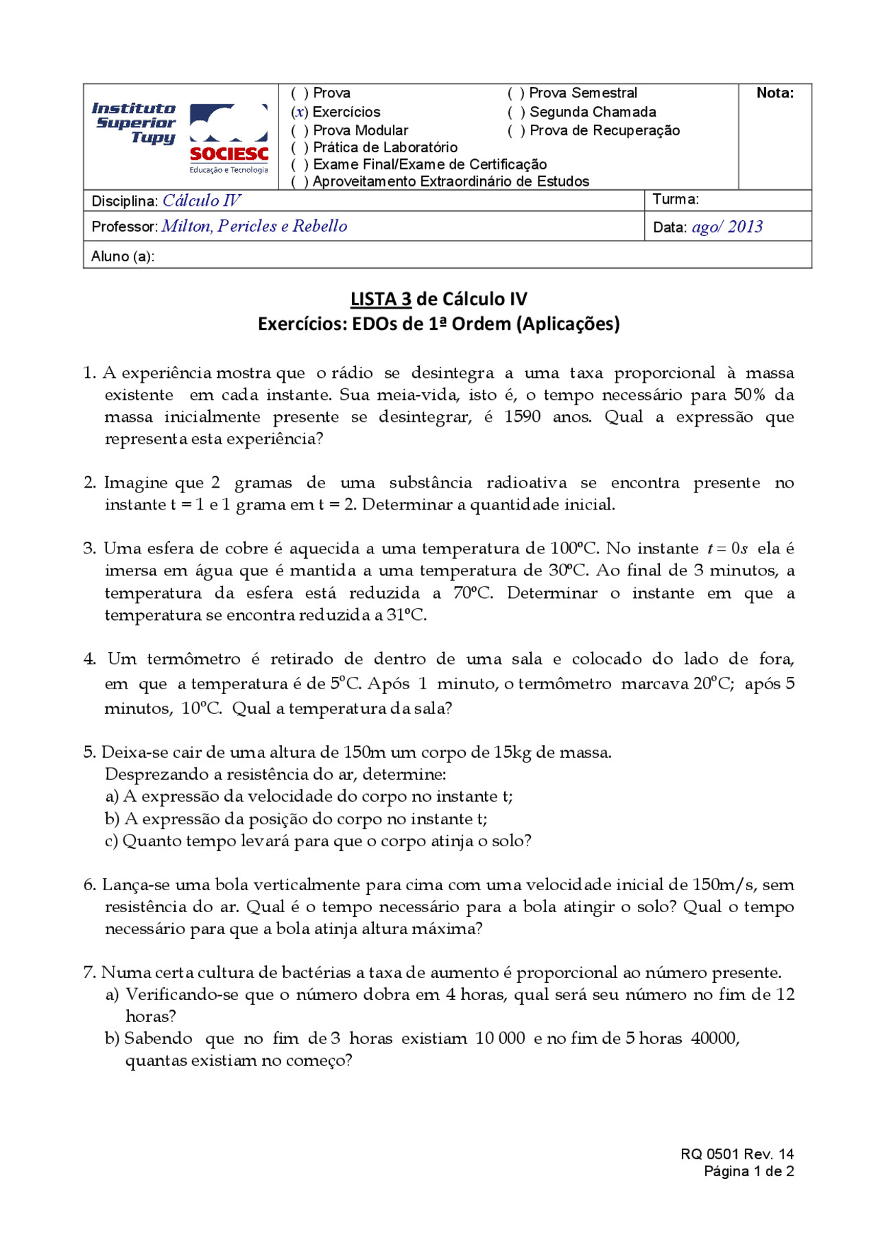 Lista De Cálculos Iv Docsity