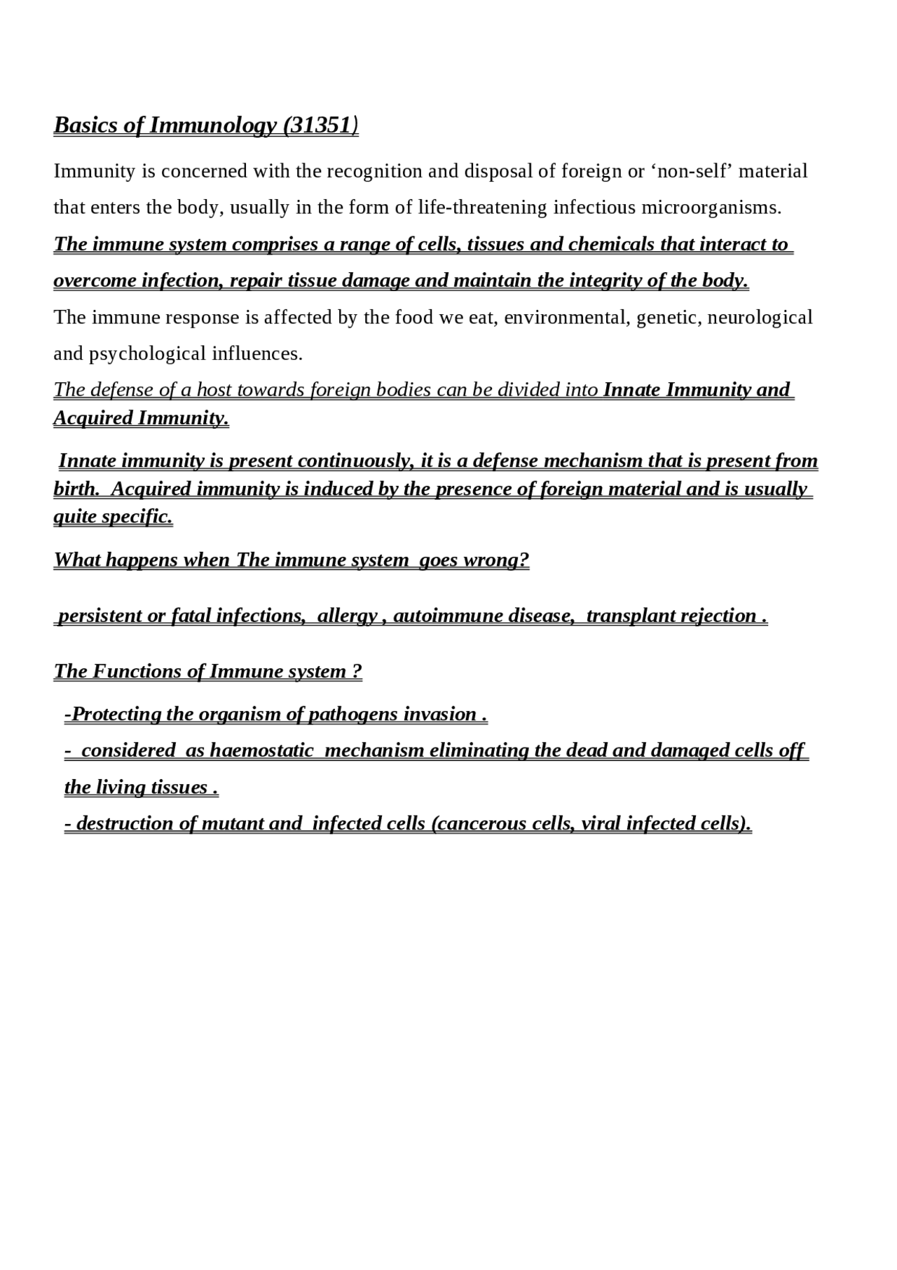 Immunology Courses Lecture Notes Docsity