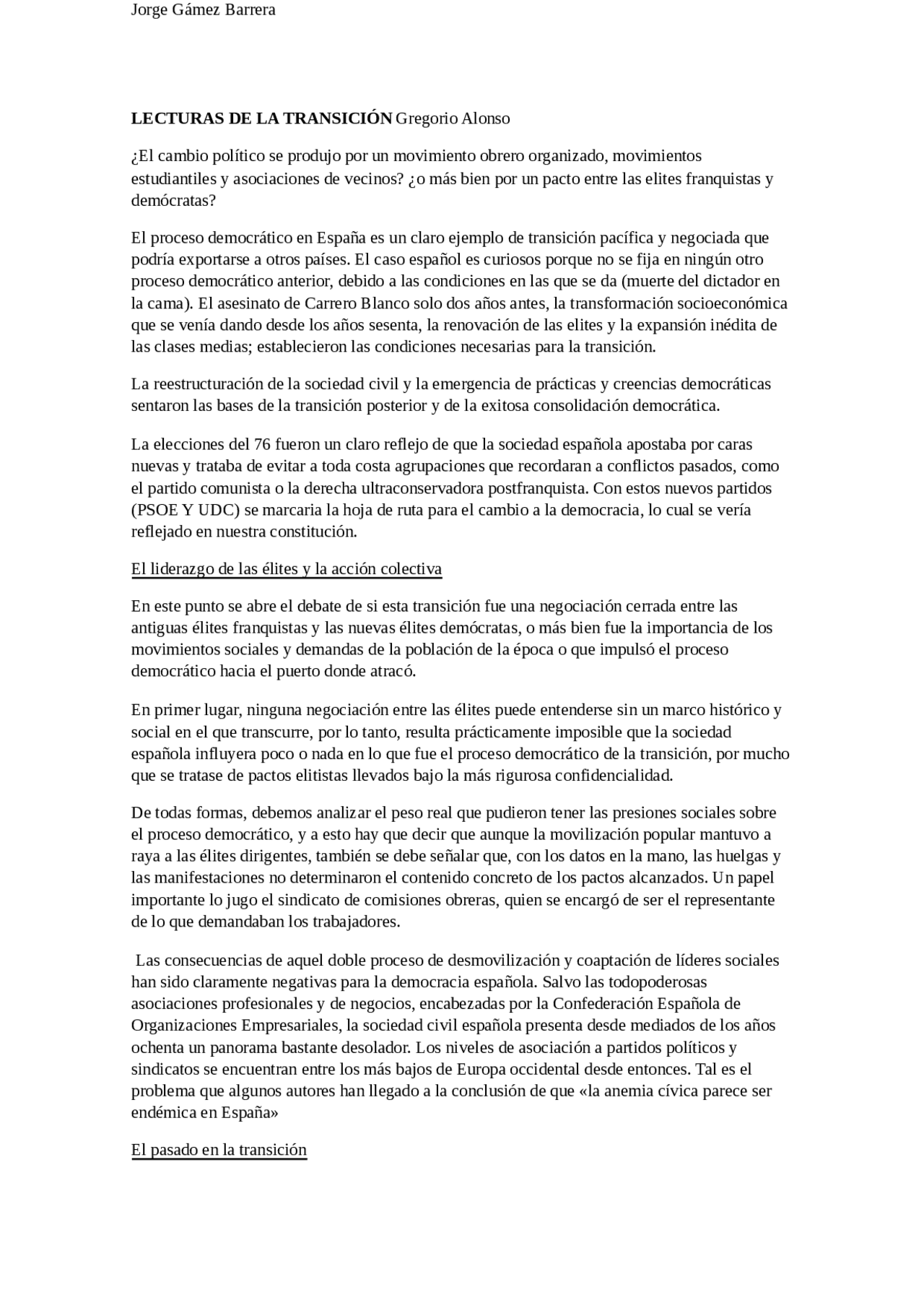 Practica 9 Lecturas De La Transicion Docsity