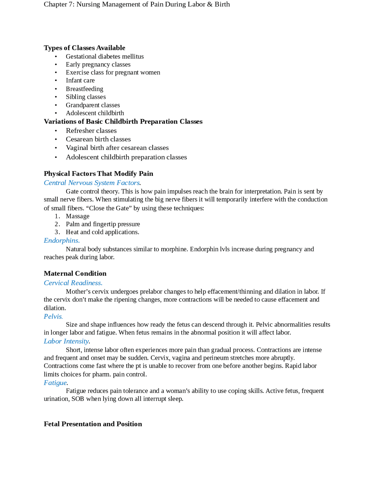 Pain Mgmt During Labor - Docsity
