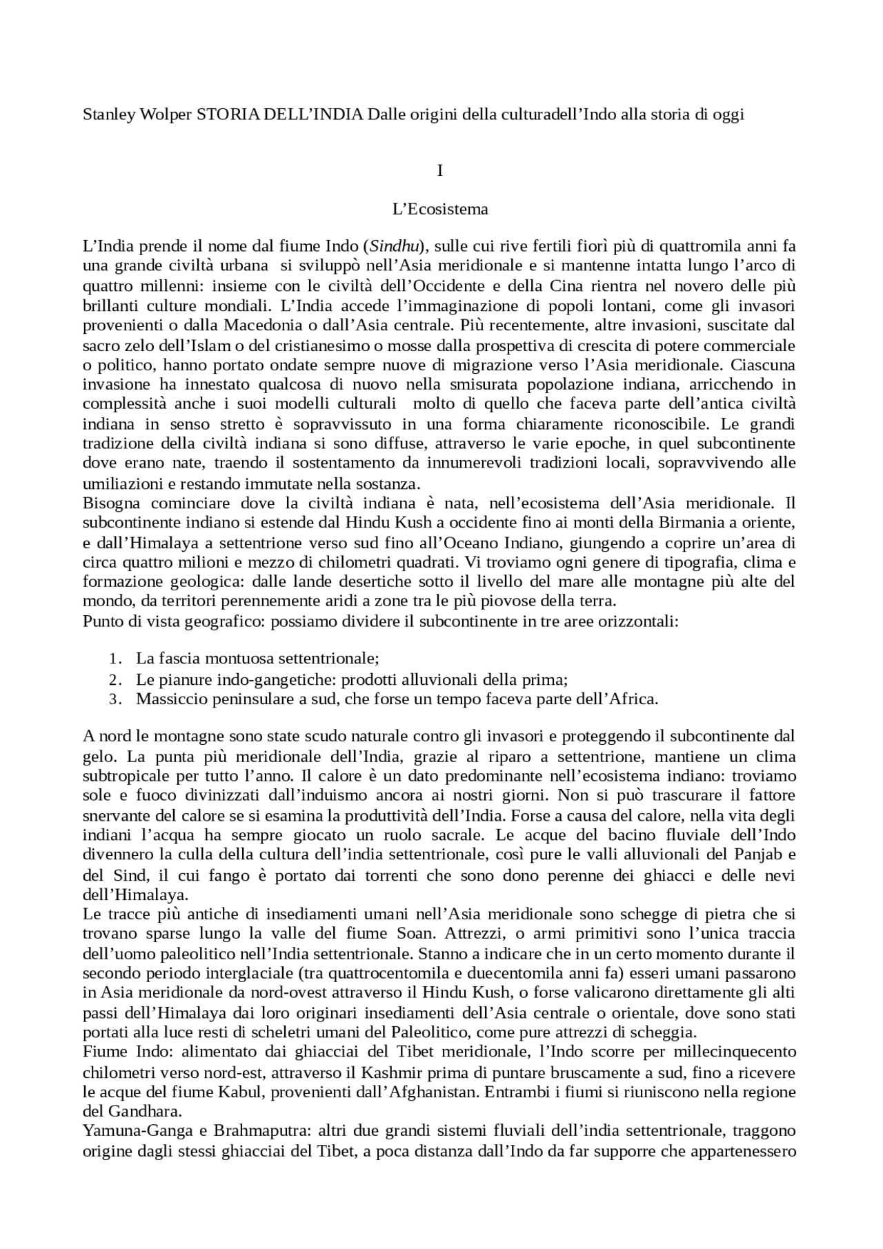 Riassunto Wolpert Indologia Docsity