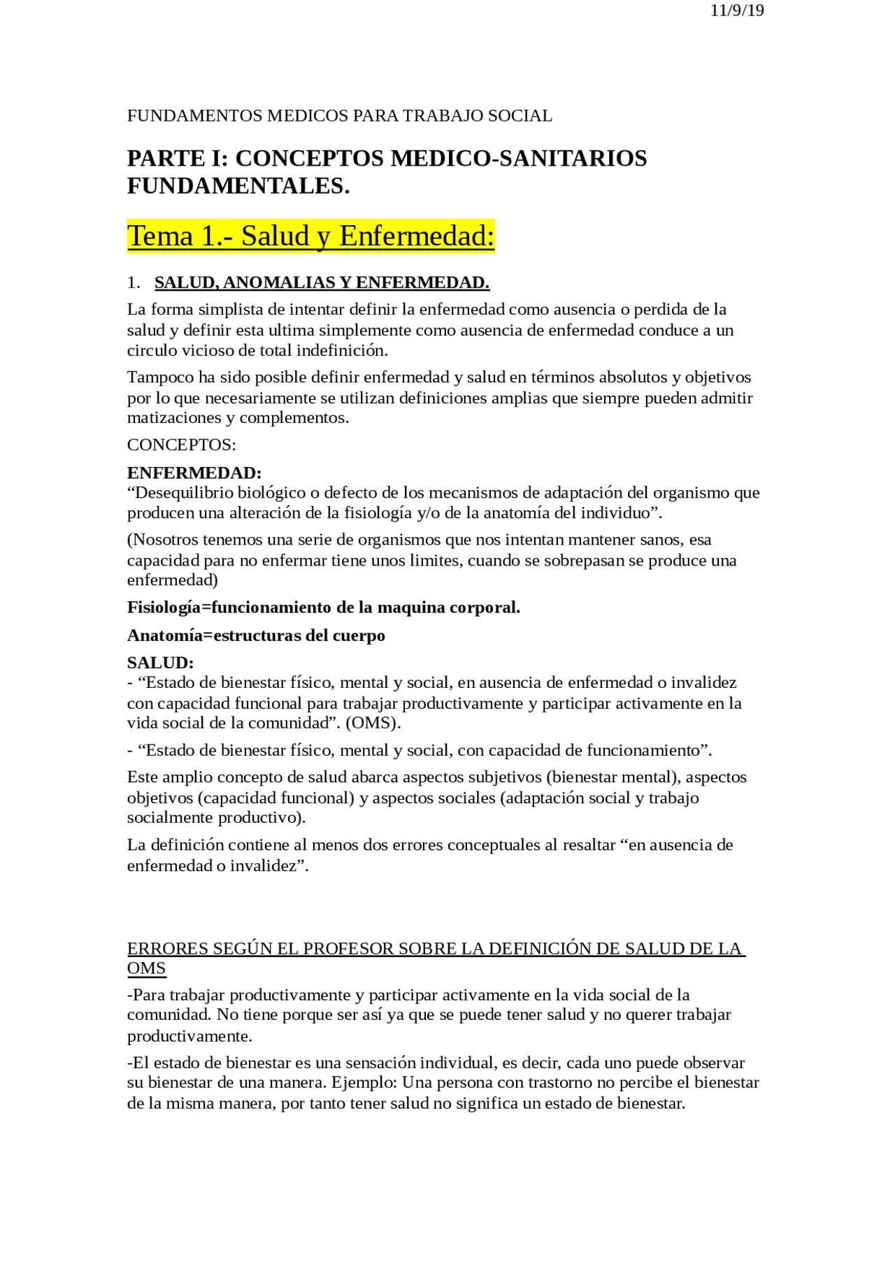 TEMA 1. SALUD Y ENFERMEDAD - Docsity