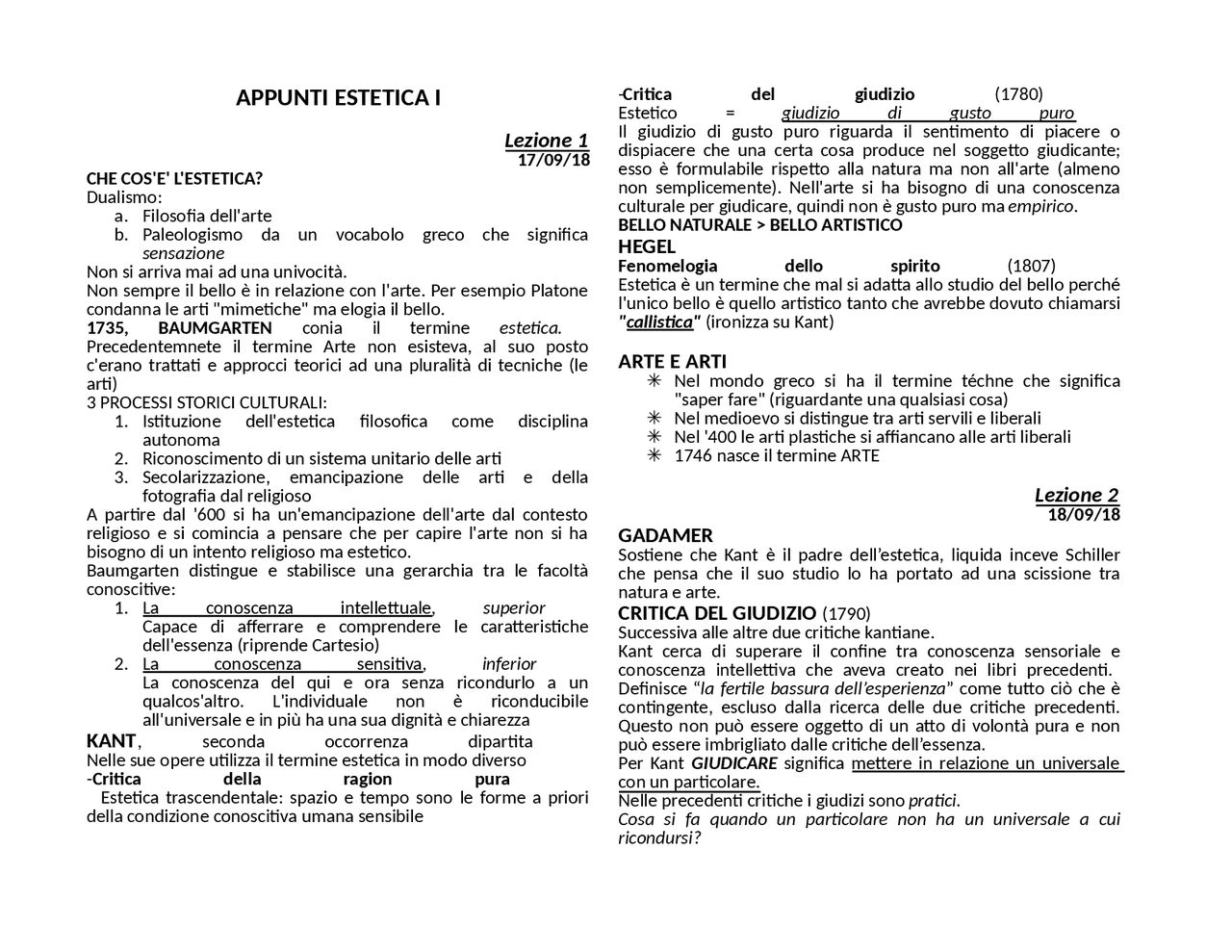 Appunti Estetica Prof Dreon Docsity