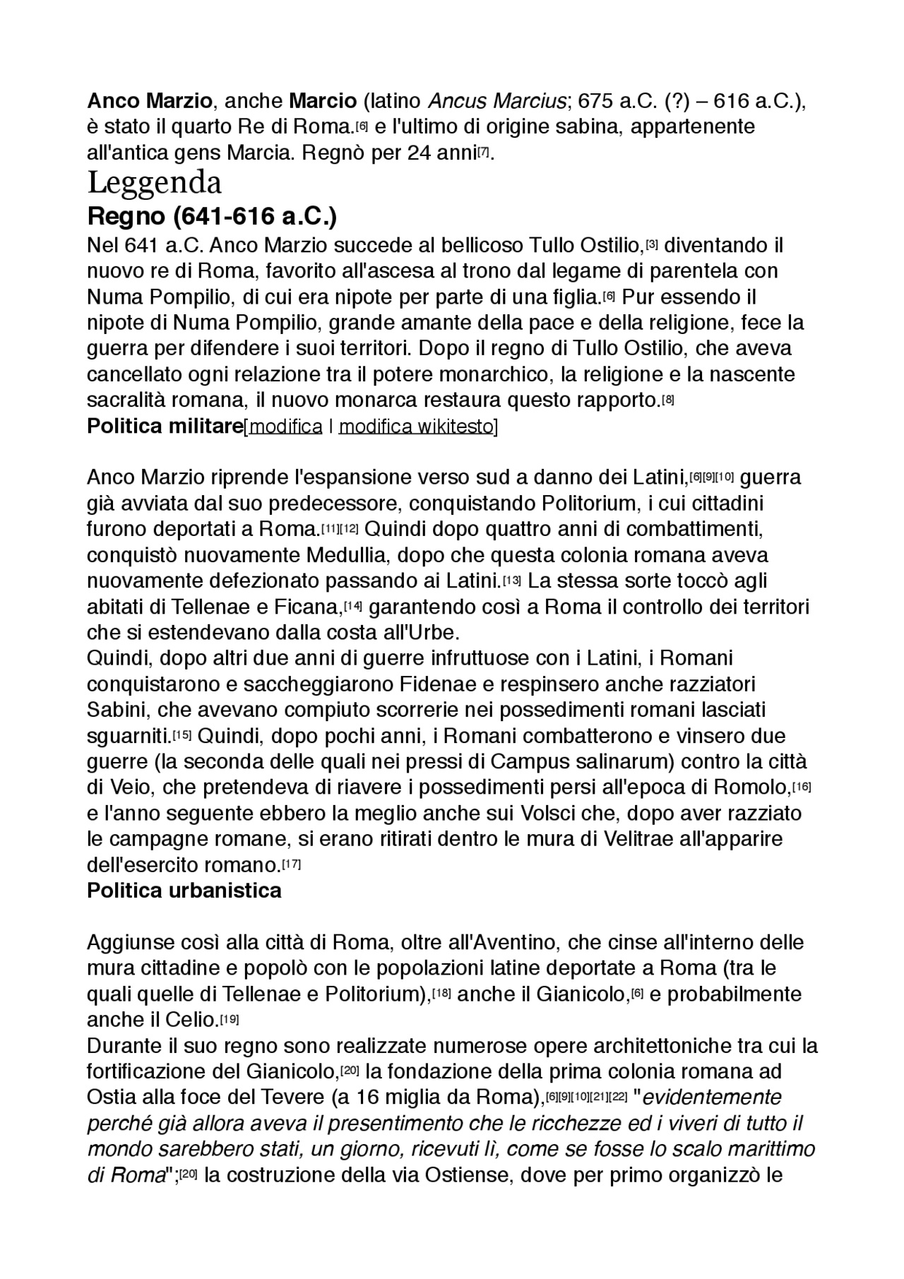 Anco Marzio: un valoroso re romano - Docsity