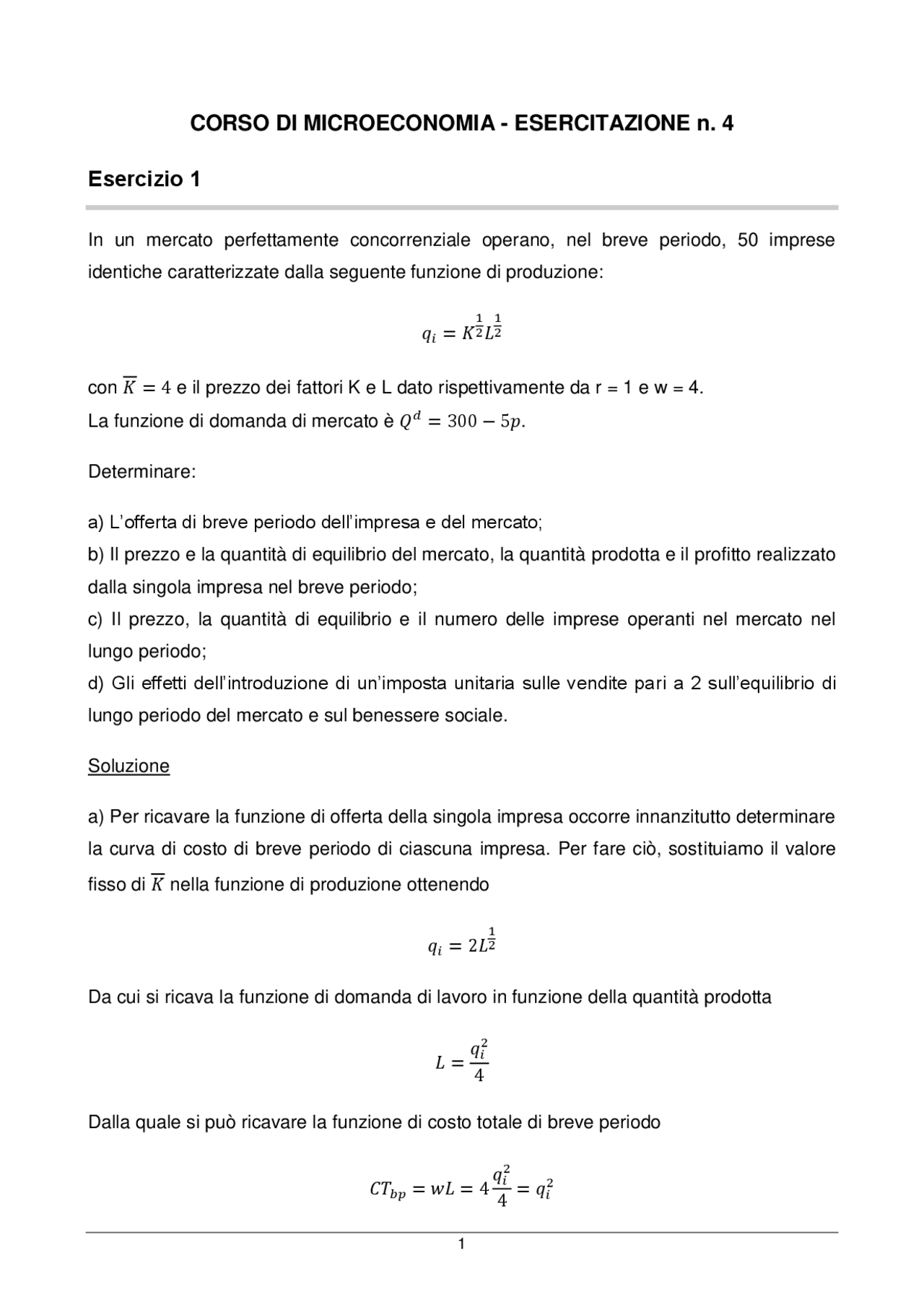 Esercitazione Microeconomia Docsity