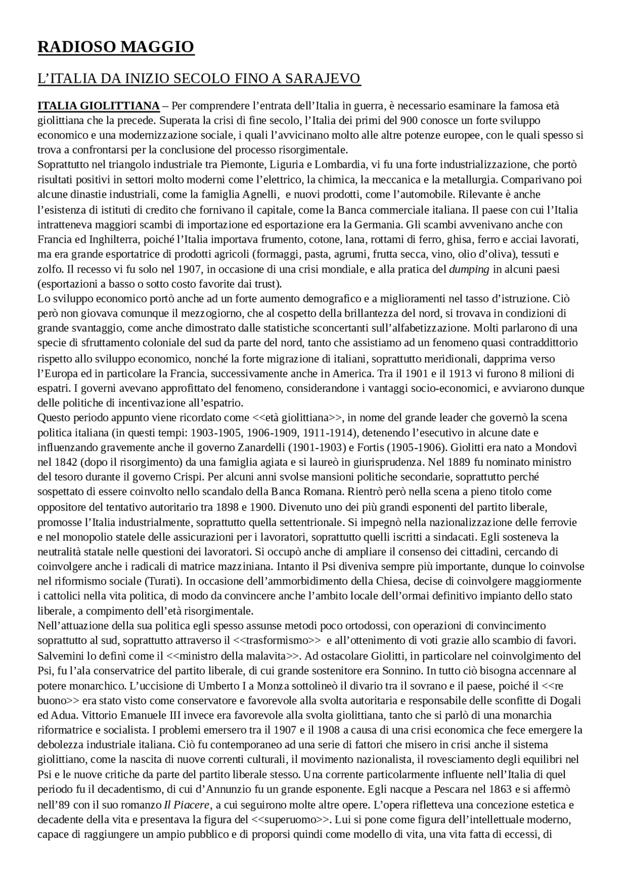 Radioso Maggio Riassunto Varsori Docsity