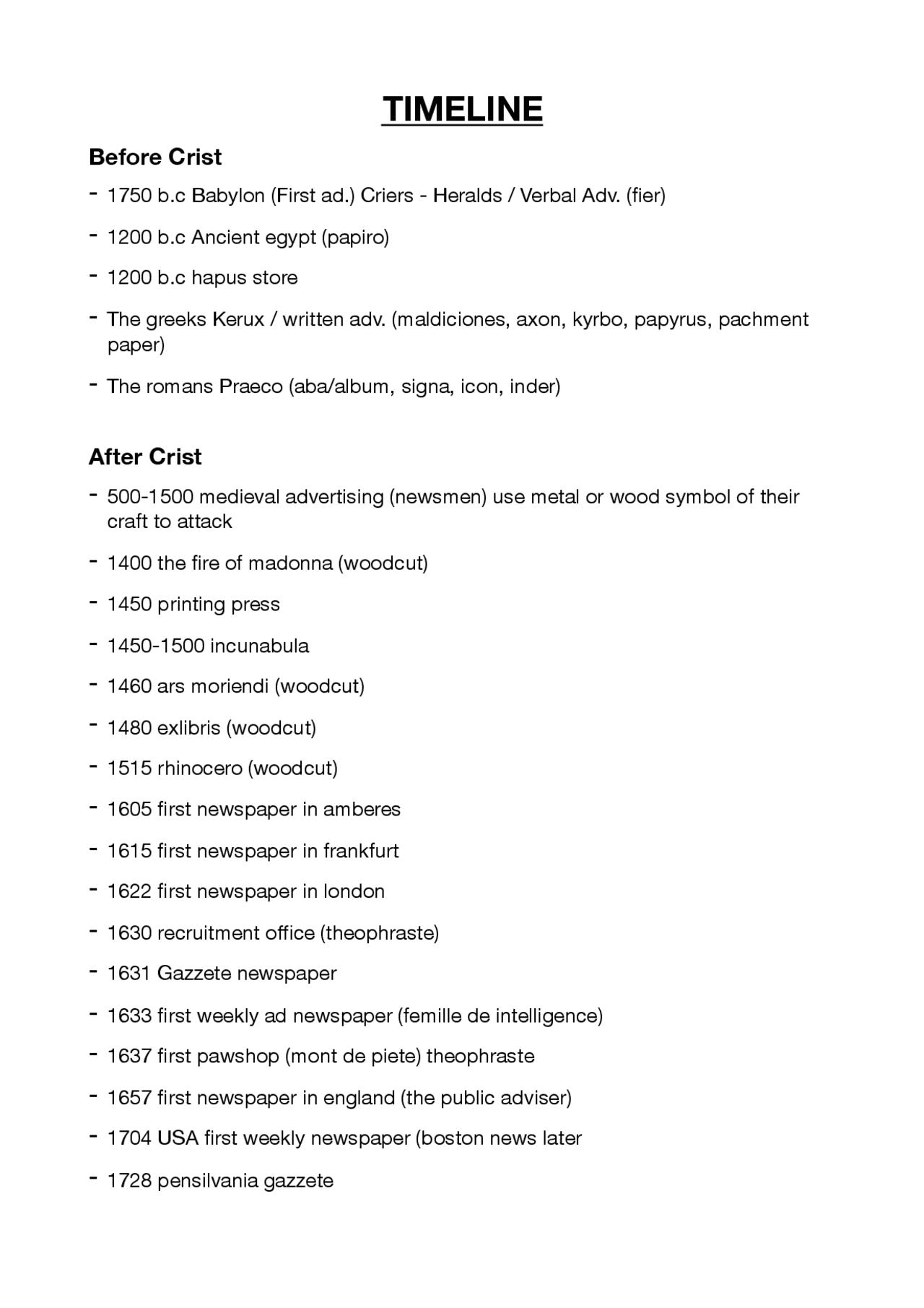 Timeline History of Advertising - Docsity