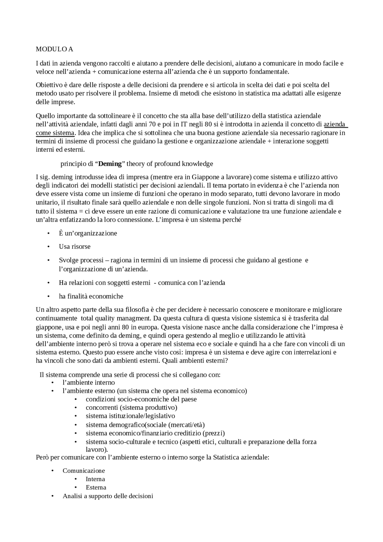 Appunti Statistica Aziendale Avanzata Modulo A Docsity