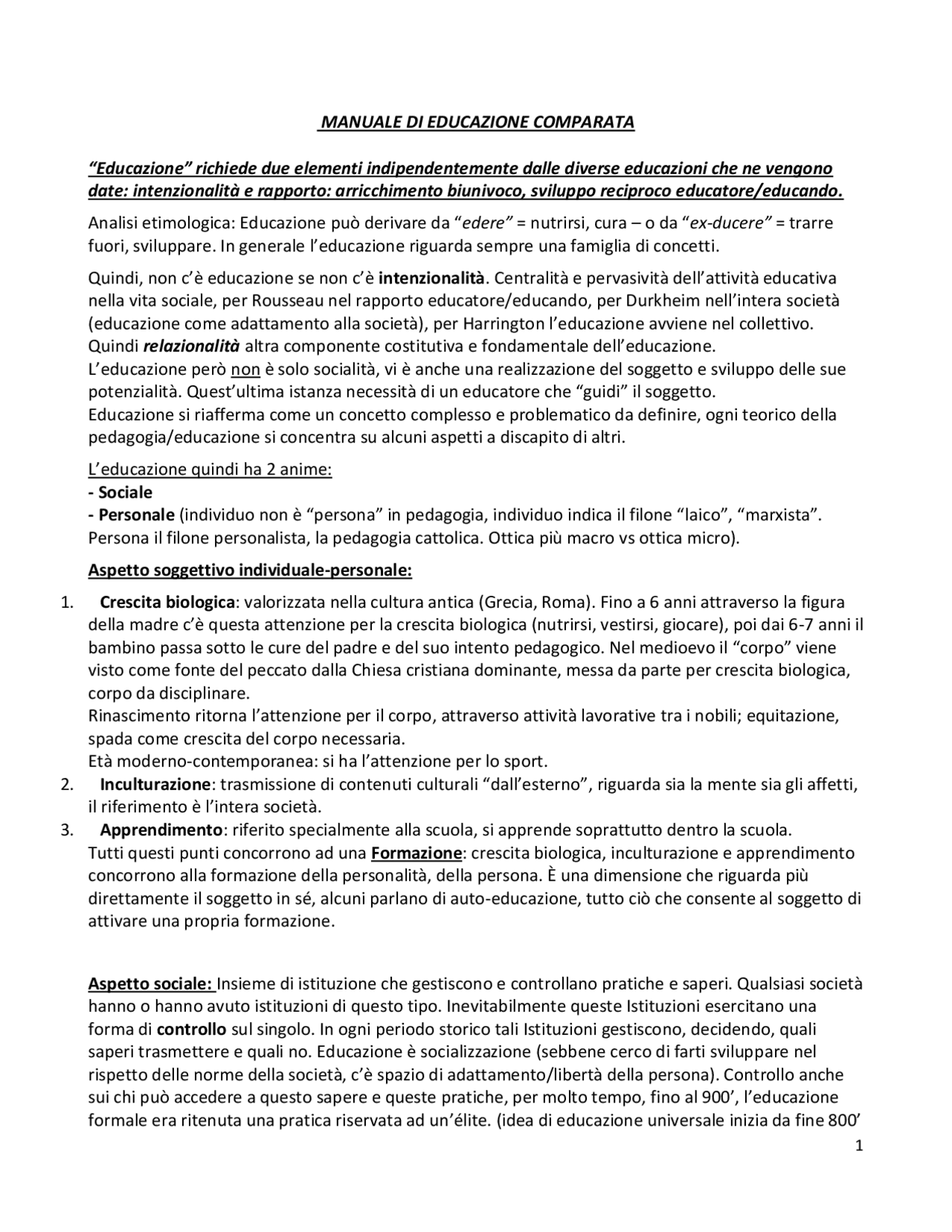 Manuale Di Educazione Comparata Docsity