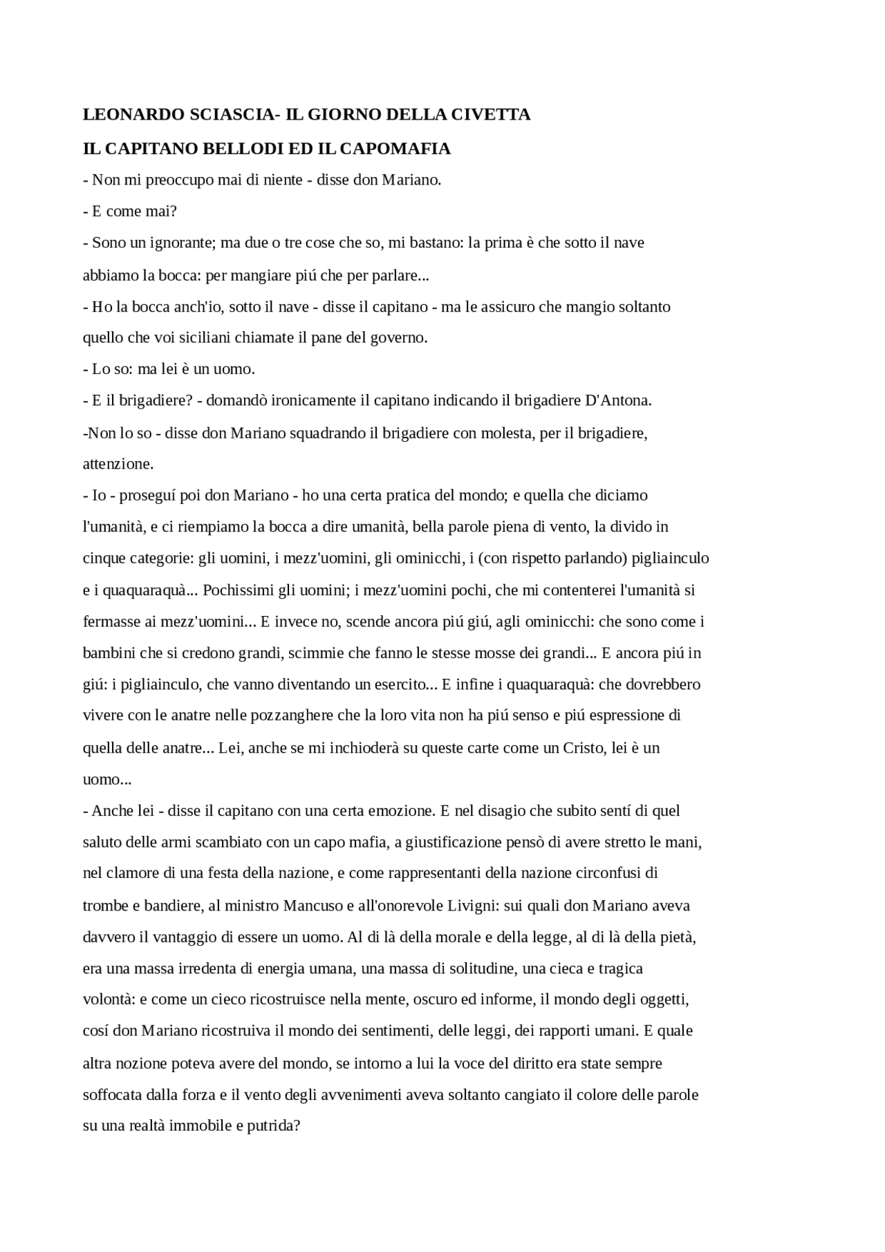 Leonardo Sciascia, Il giorno della civetta - Docsity