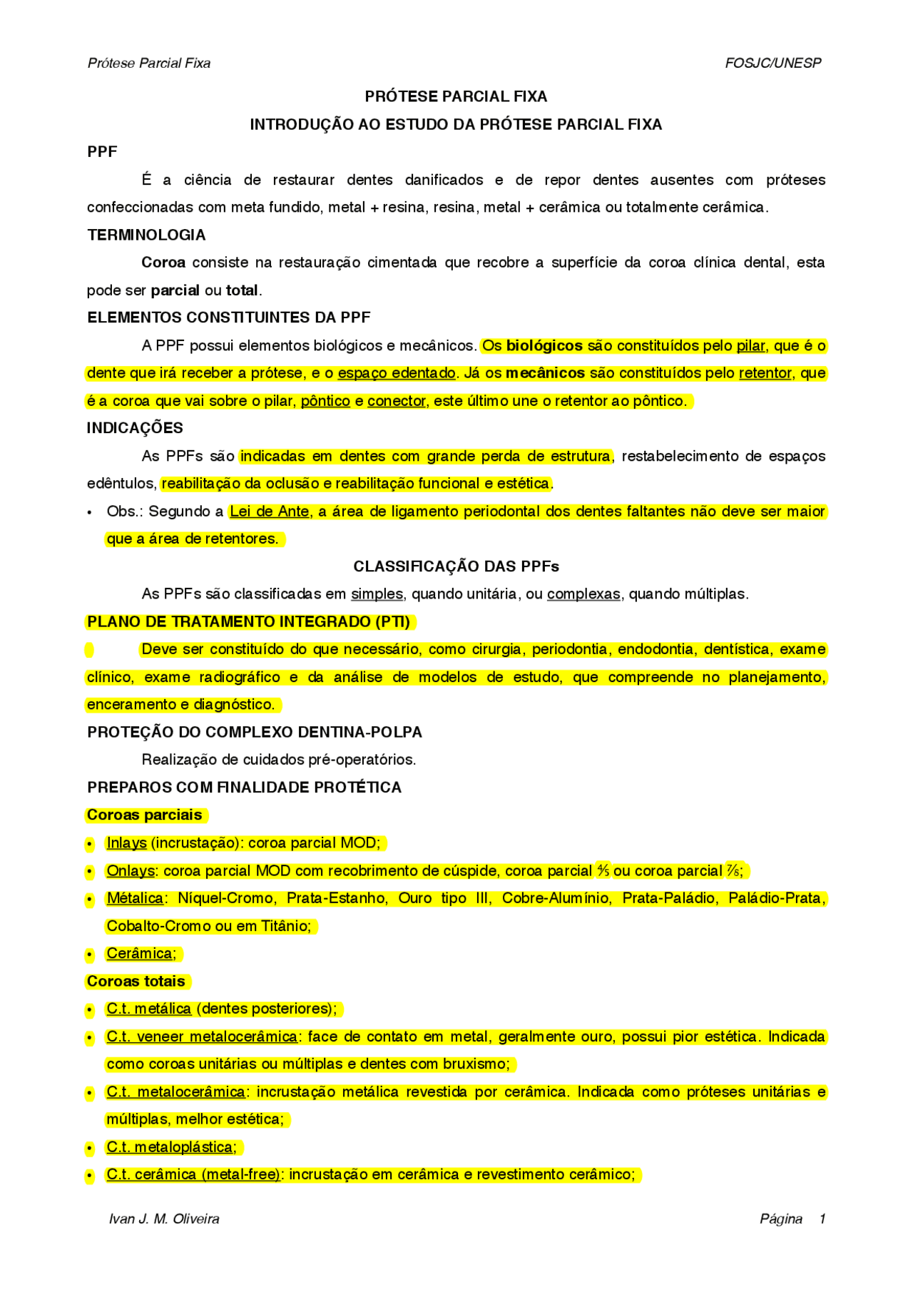 PROTESE PARCIAL FIXA RESUMO ANO INTEIRO - Docsity