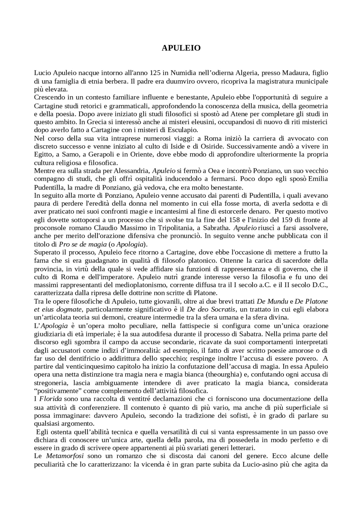 Appunti Su Apuleio Esame Latino Docsity