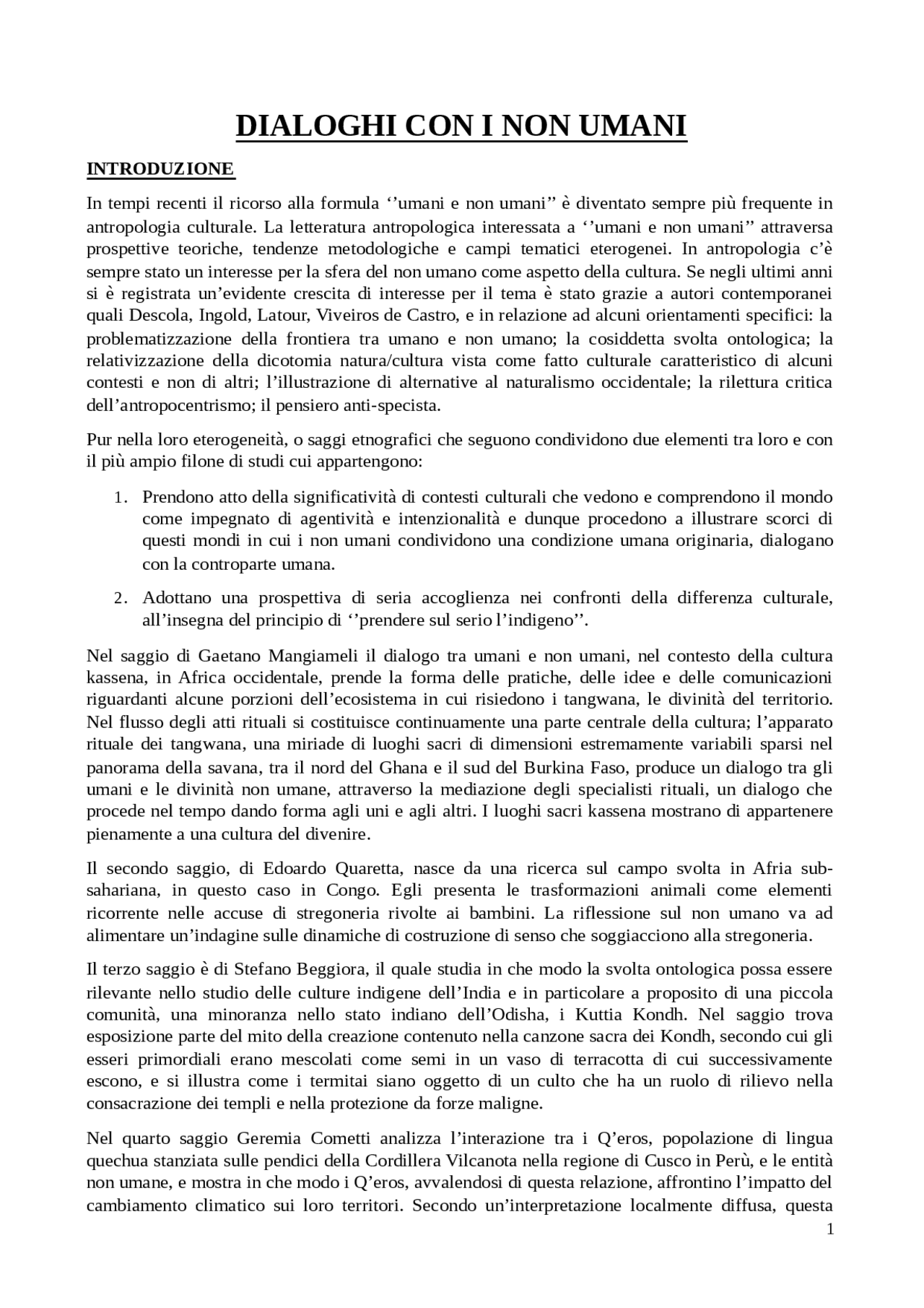 Dialoghi Con I Non Umani Docsity