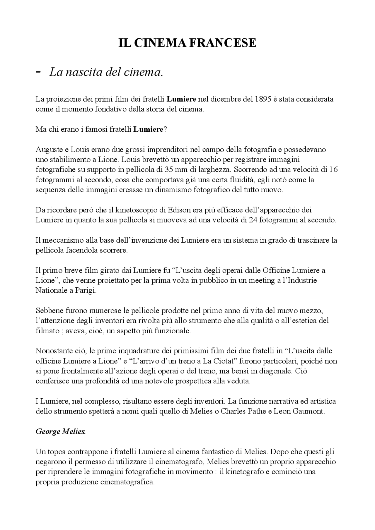 Riassunto Di Storia Del Cinema I Docsity