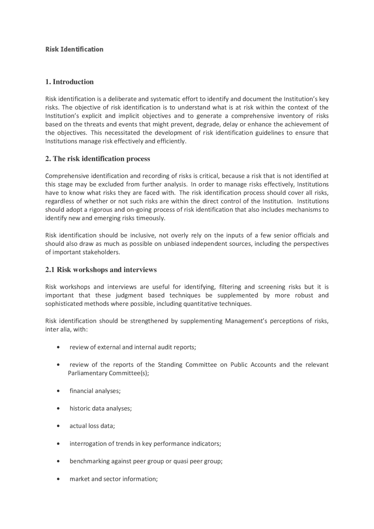 Risk management- Identification of risks - Docsity