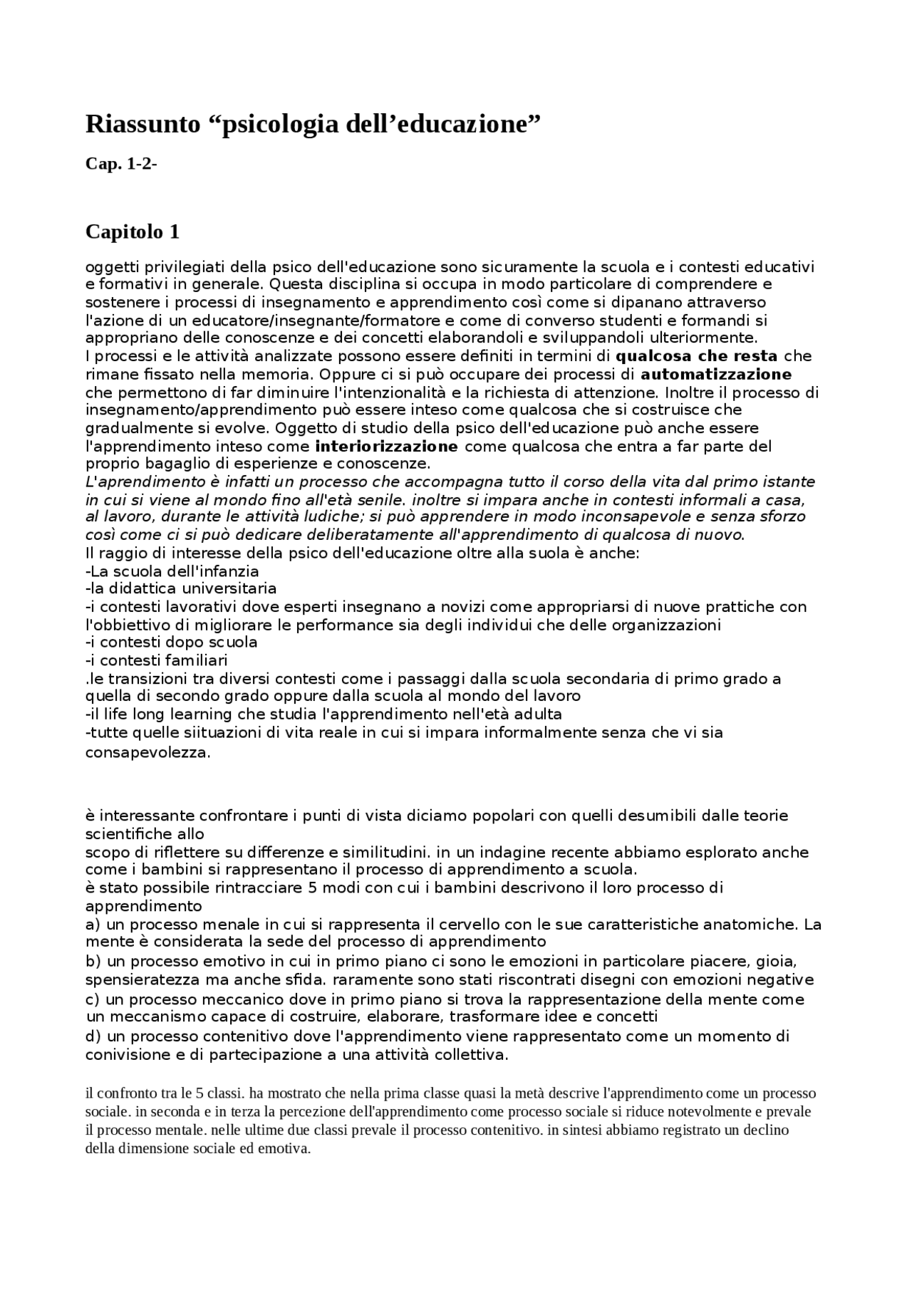 Riassunto Psicologia Delleducazione Docsity