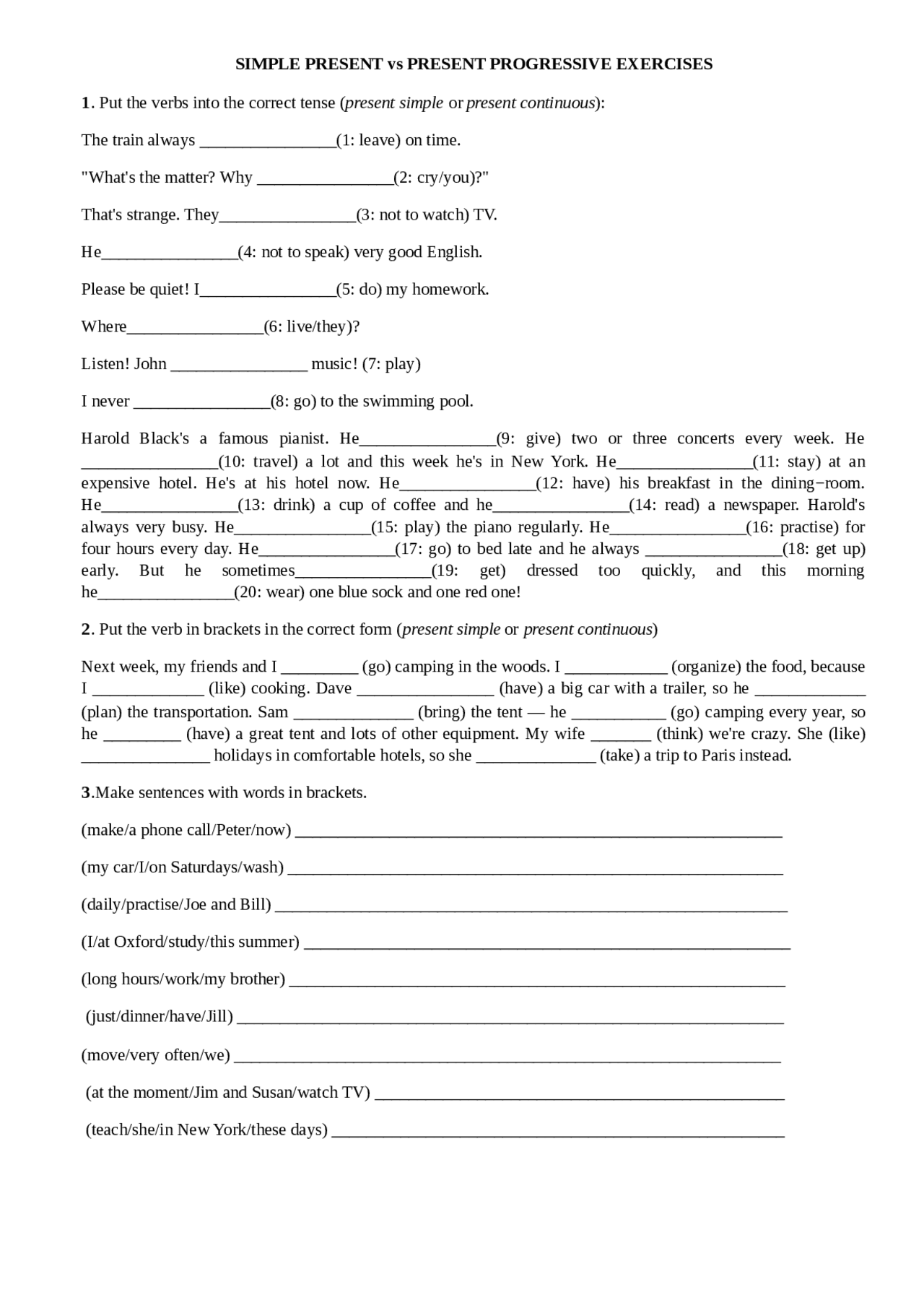 Present simple vs present progressive - Docsity