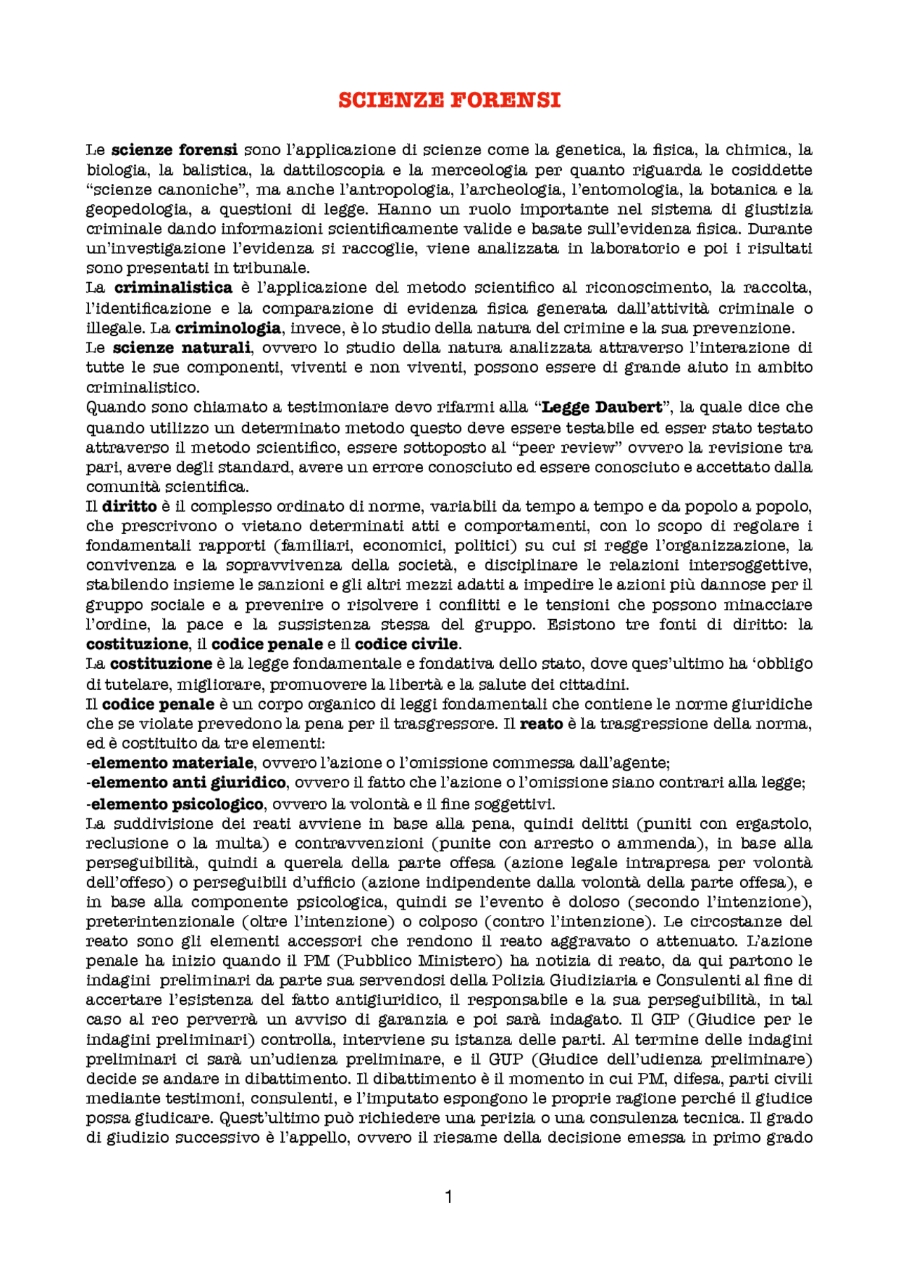 Riassunti Scienze Forensi Docsity