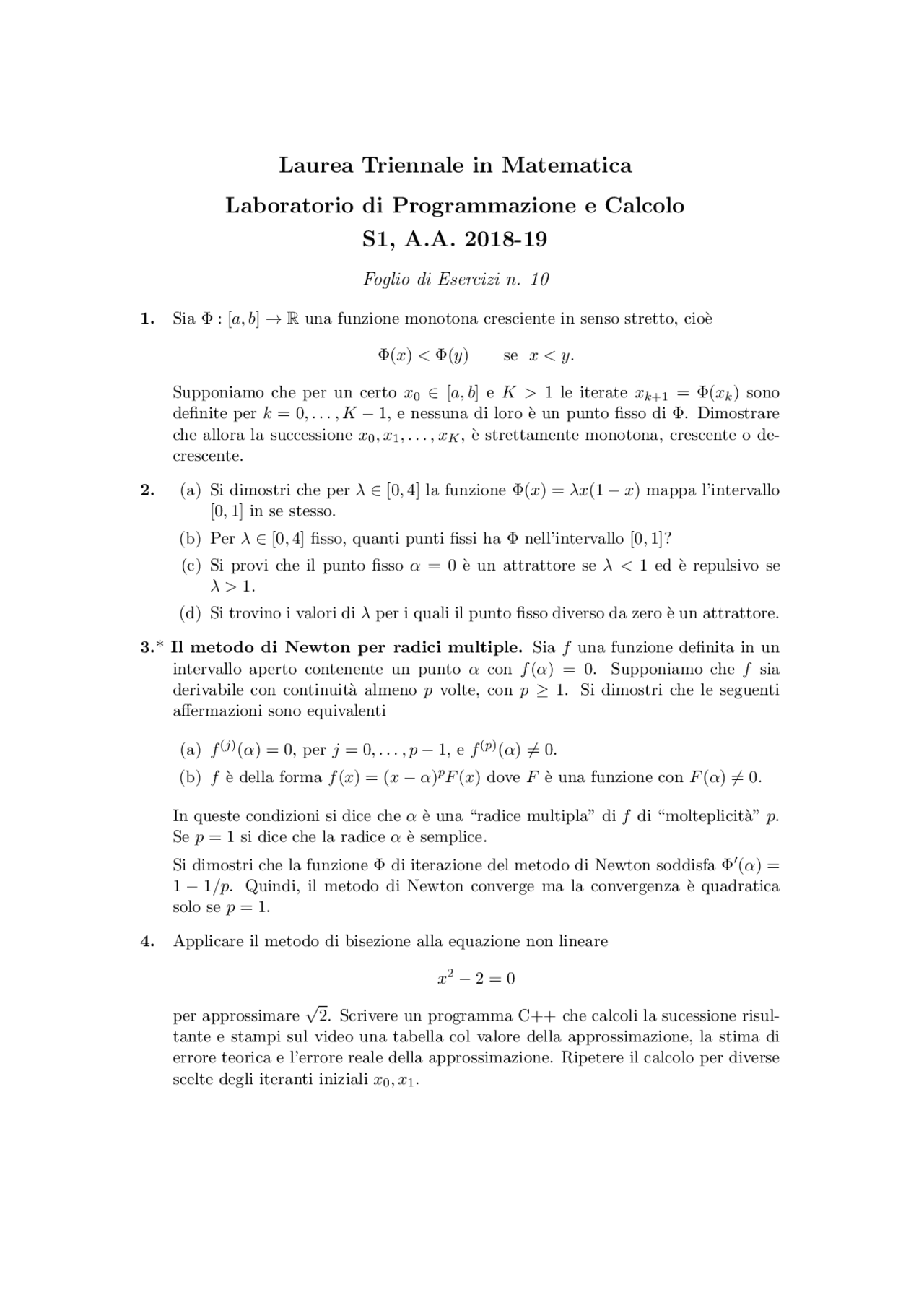 Laboratorio Di Programmazione E Calcolo Docsity