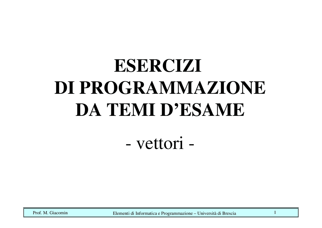 Programmazione Vettori E Array C Docsity