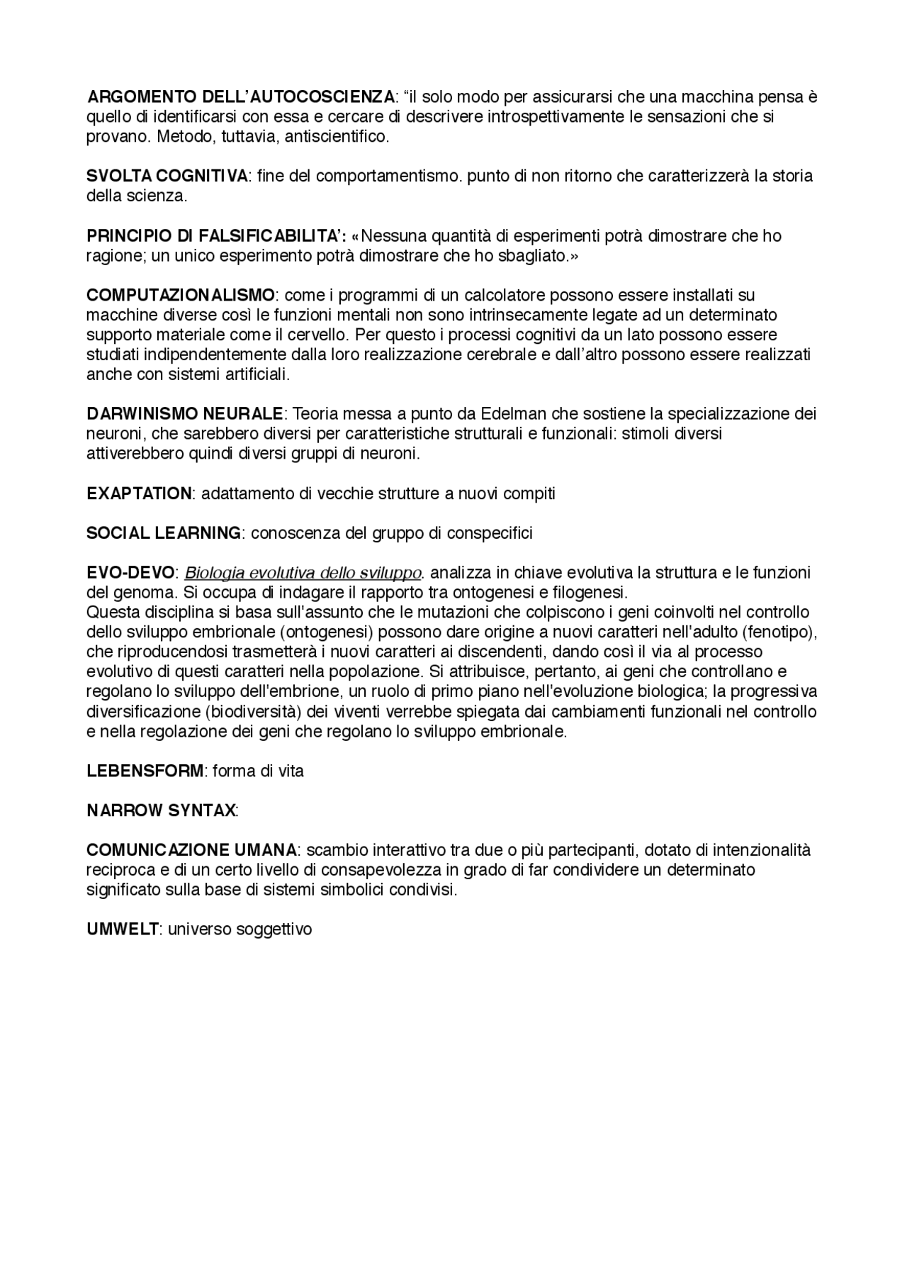 Linguaggio Evoluzione E Scienze Cognitive Unintroduzione Docsity
