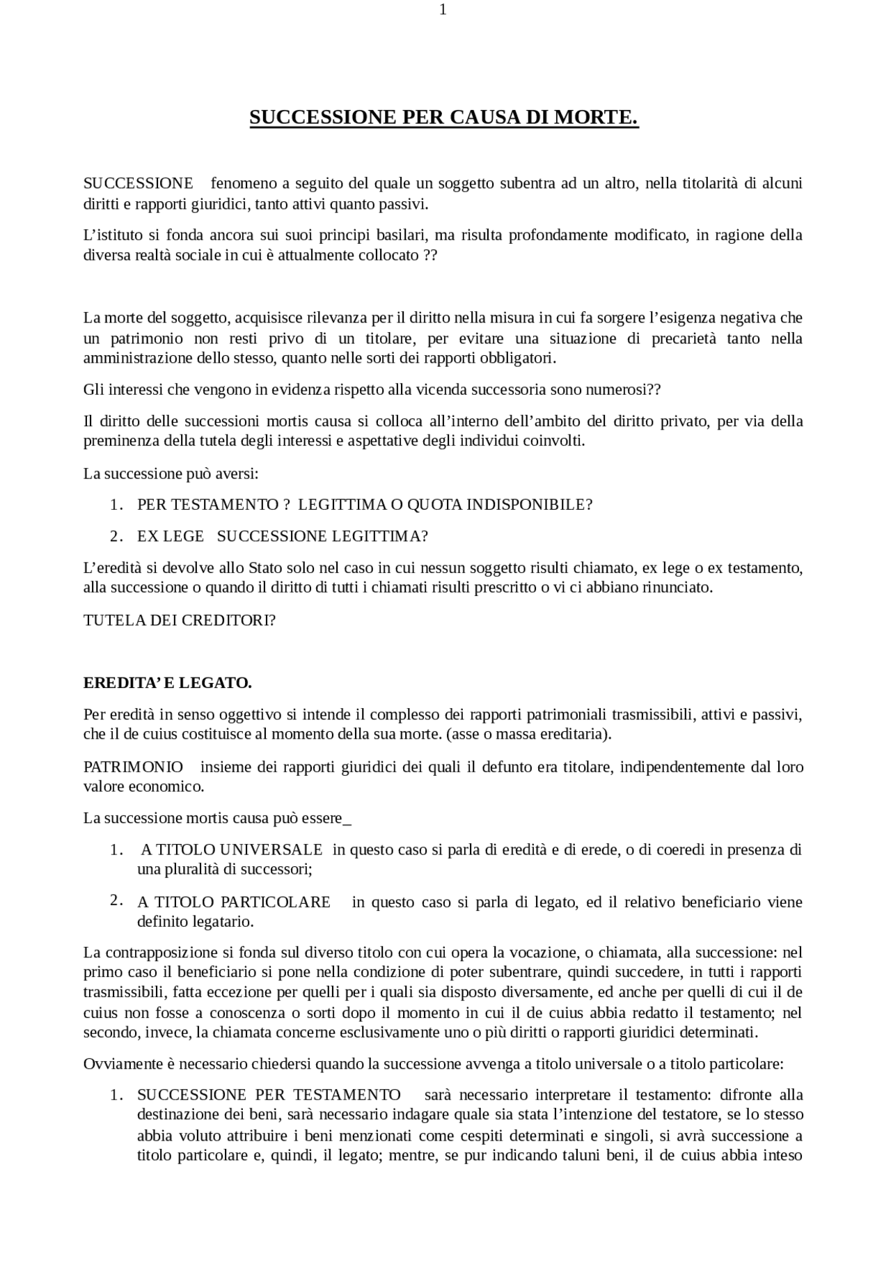 Successione Per Causa Di Morte Docsity